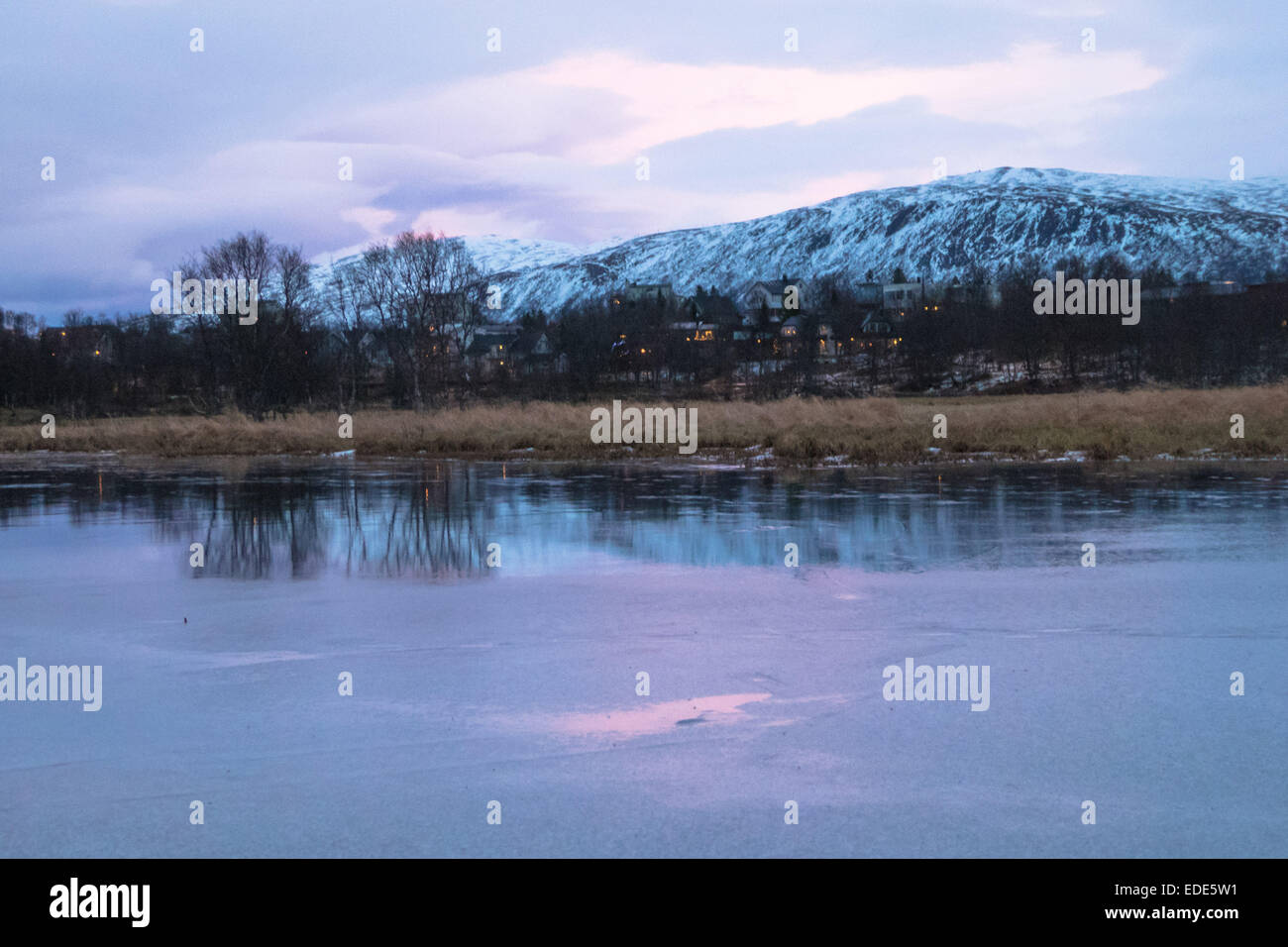 lake Prestvannet in polar night photo: December 2014 Stock Photo - Alamy