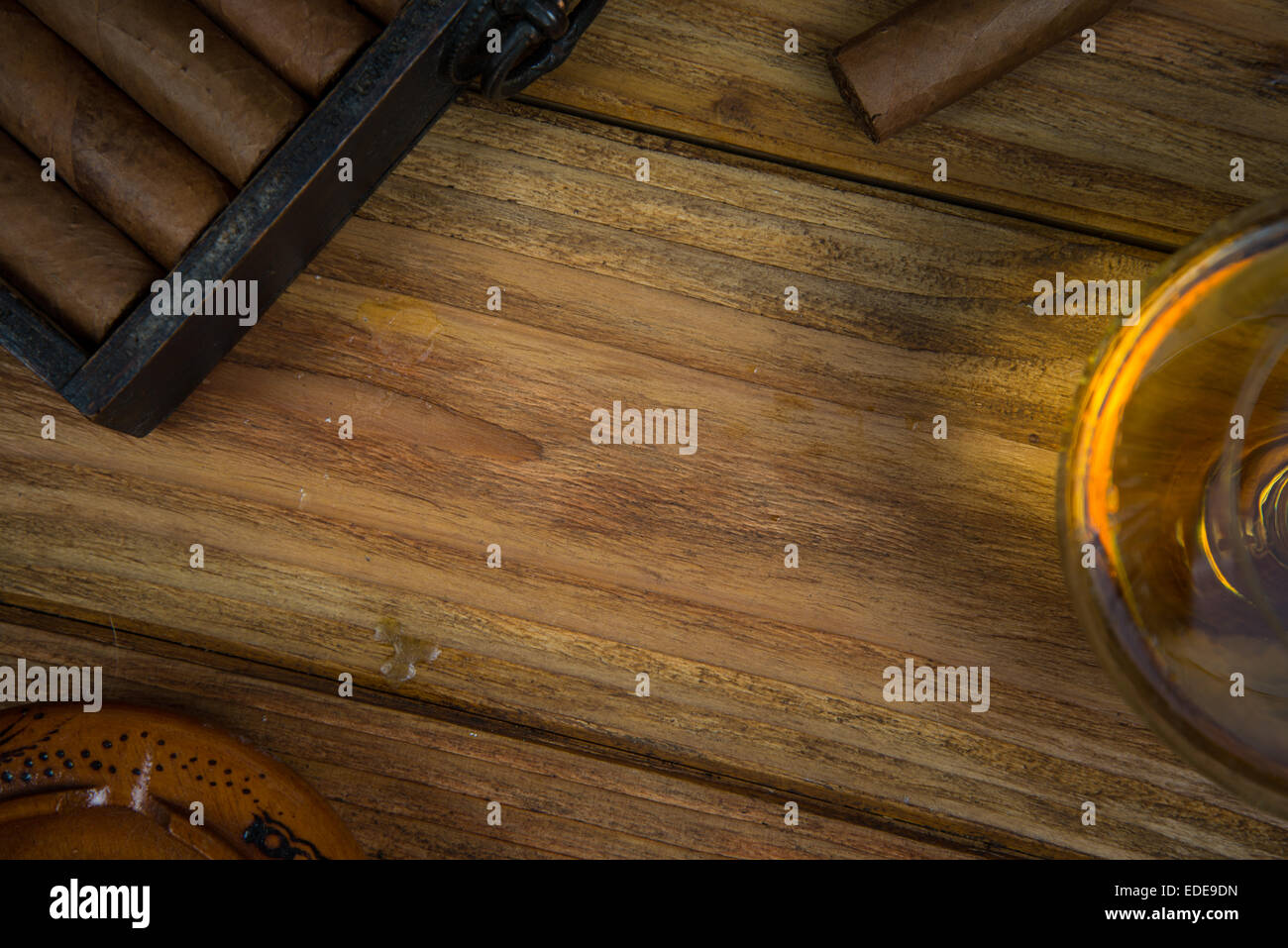 Cuban handmade cigars on table with Rum and Cuba related items Stock ...