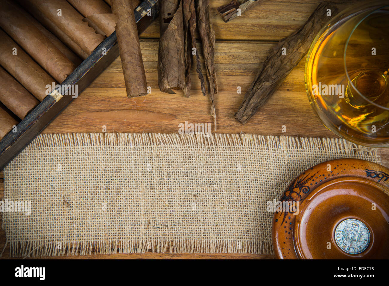Cuban handmade cigars on table with Rum and Cuba related items Stock ...