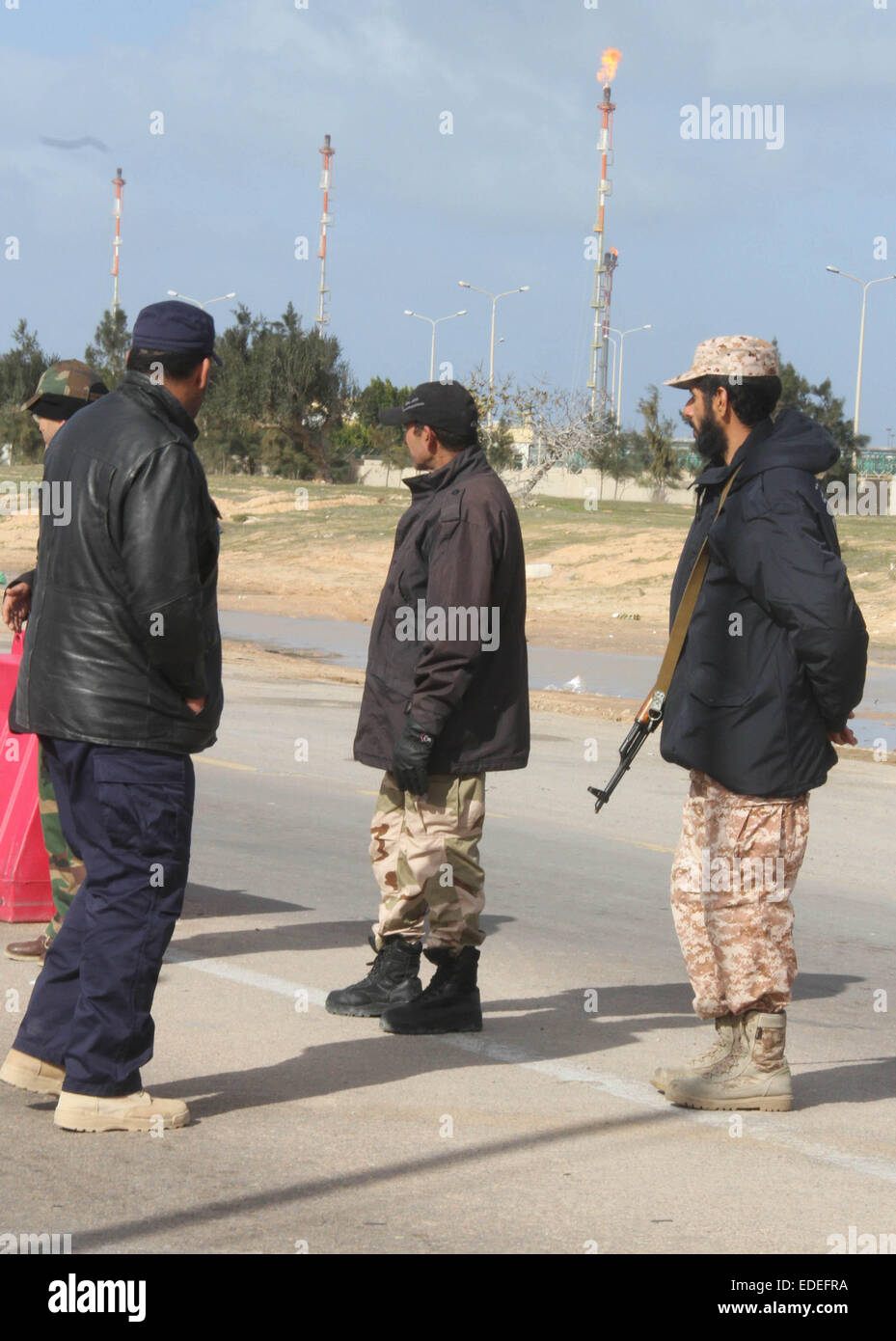 Tripoli. 6th Jan, 2015. Some Libya Dawn fighters stand at a check point ...
