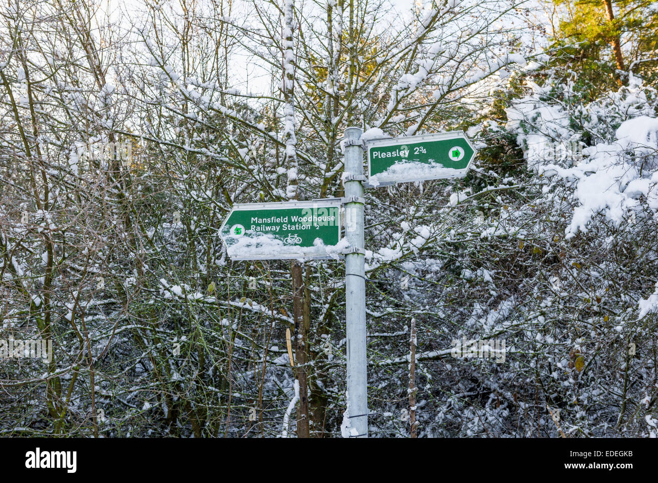 Footpath signs for Pleasley and Mansfield Woodhouse in Nottinghamshire ...