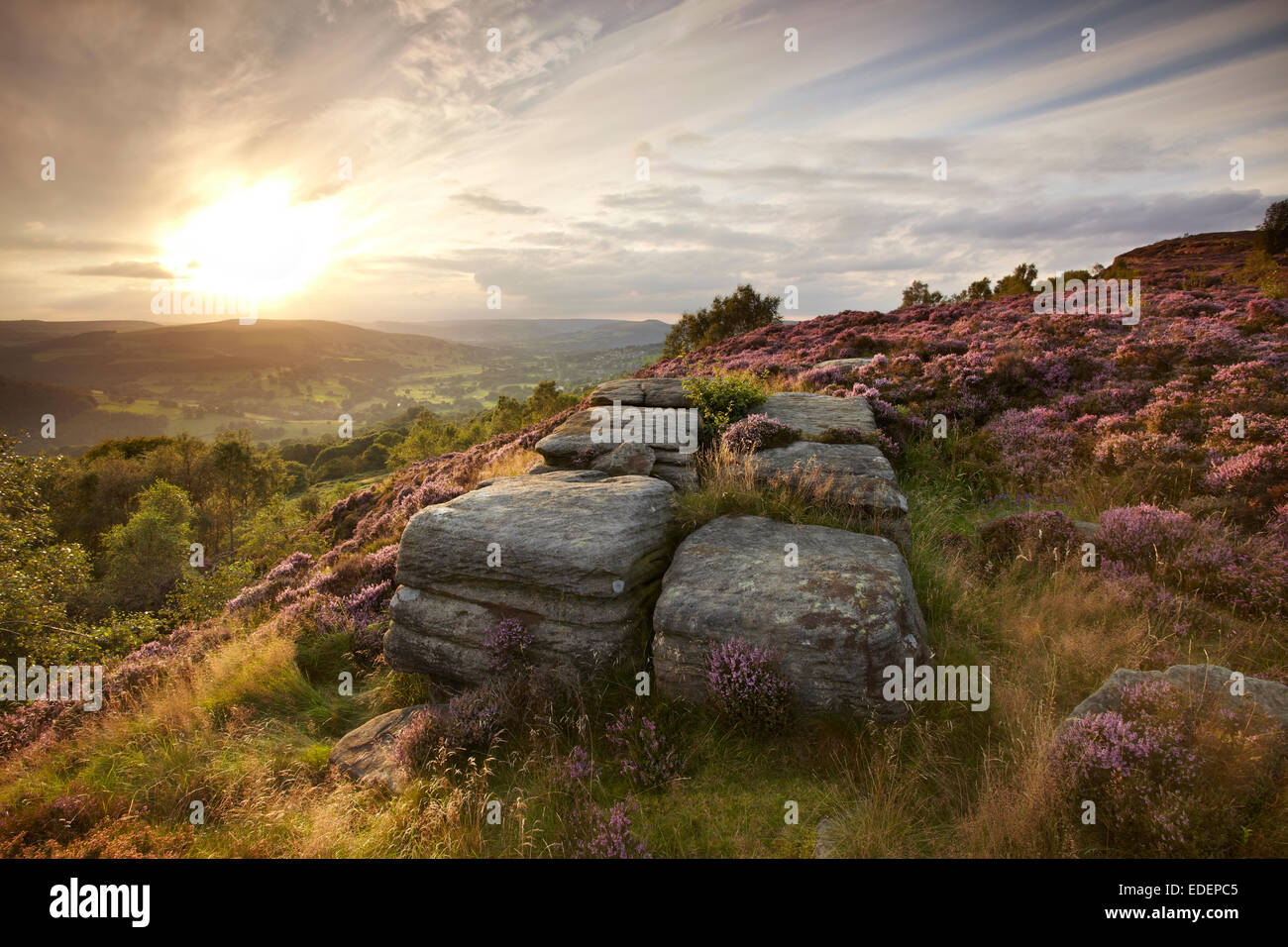 Millstone Edge Sunset. The gritstone boulders sit nestled in the ...