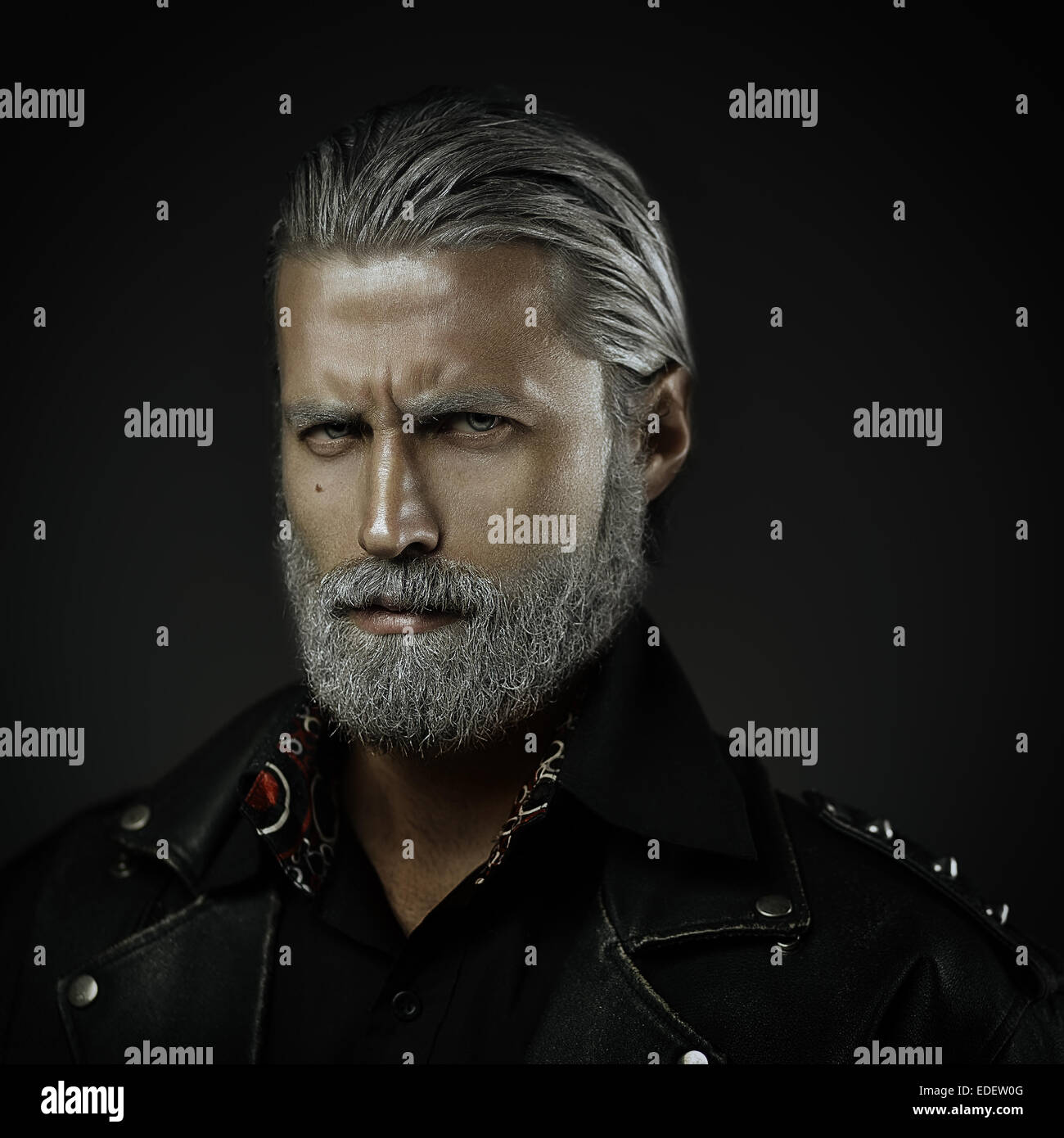 Artistic portrait of gray haired man on black background Stock Photo ...