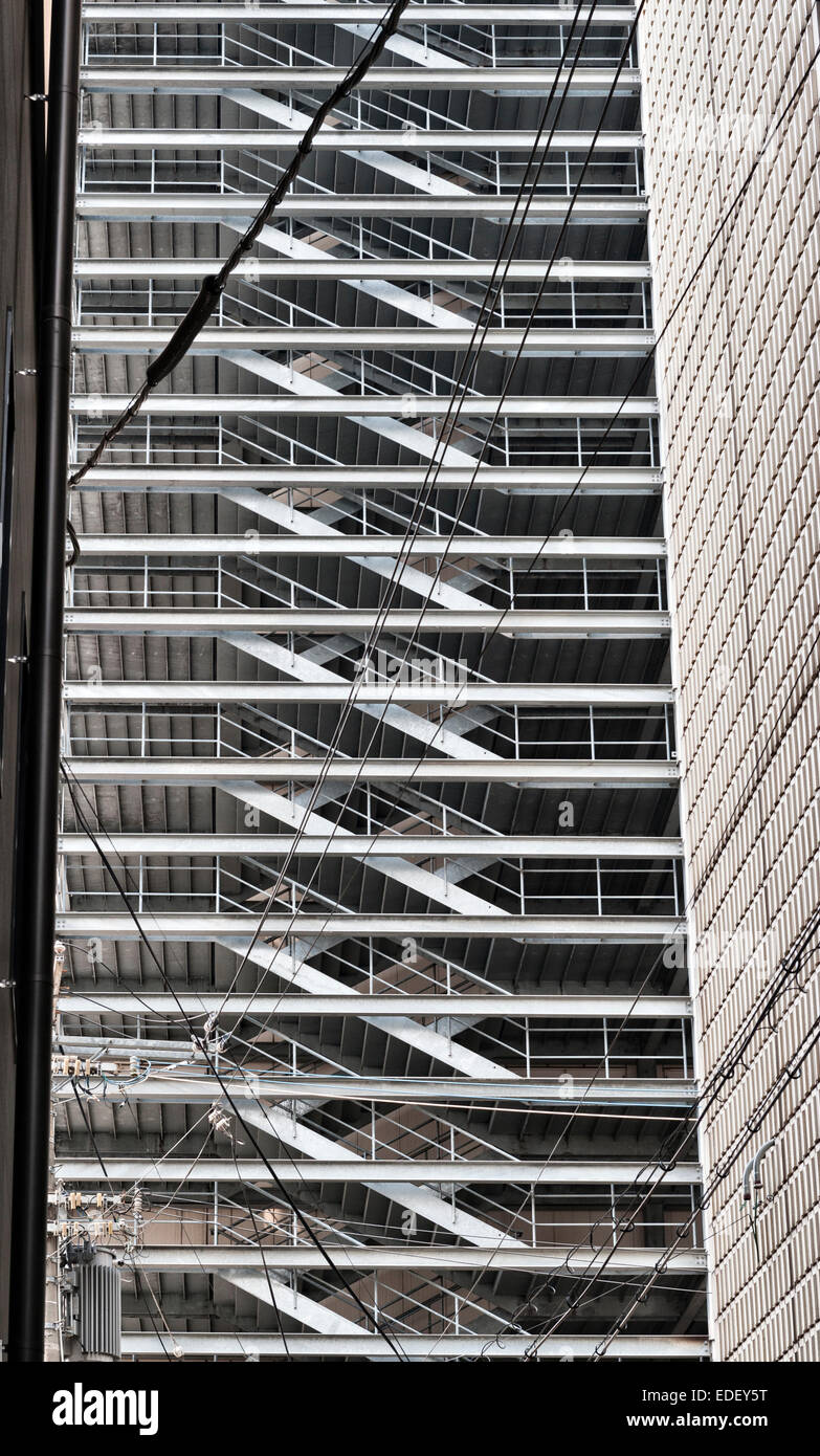 Kyoto, Japan. Fire escape on a multi storey building in the city centre ...