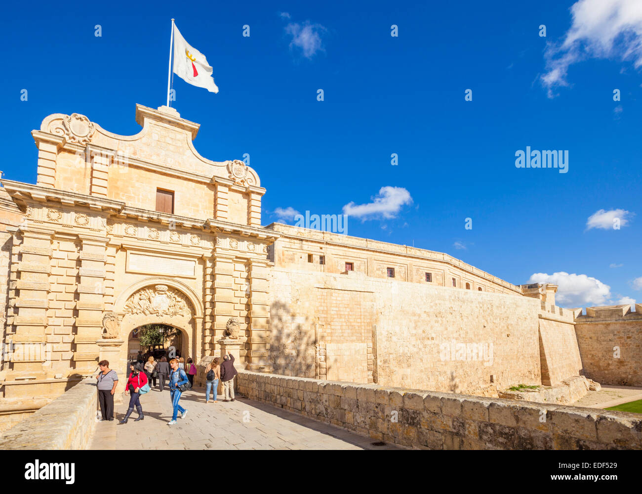Mdina main gate with tourists Medieval walled city Mdina Malta EU ...