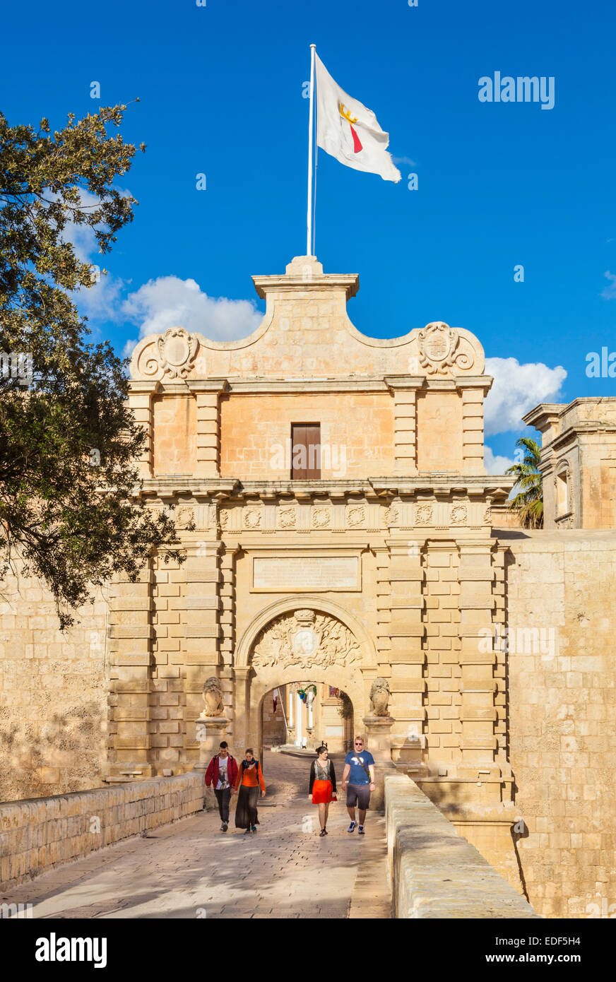 Mdina main gate with tourists Medieval walled city Mdina Malta EU ...