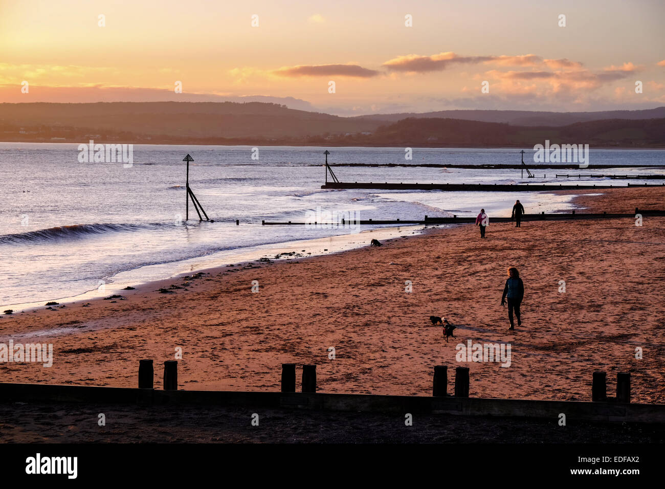 Exmouth, Devon, UK. 6th January, 2015. UK weather. Dog walkers at ...