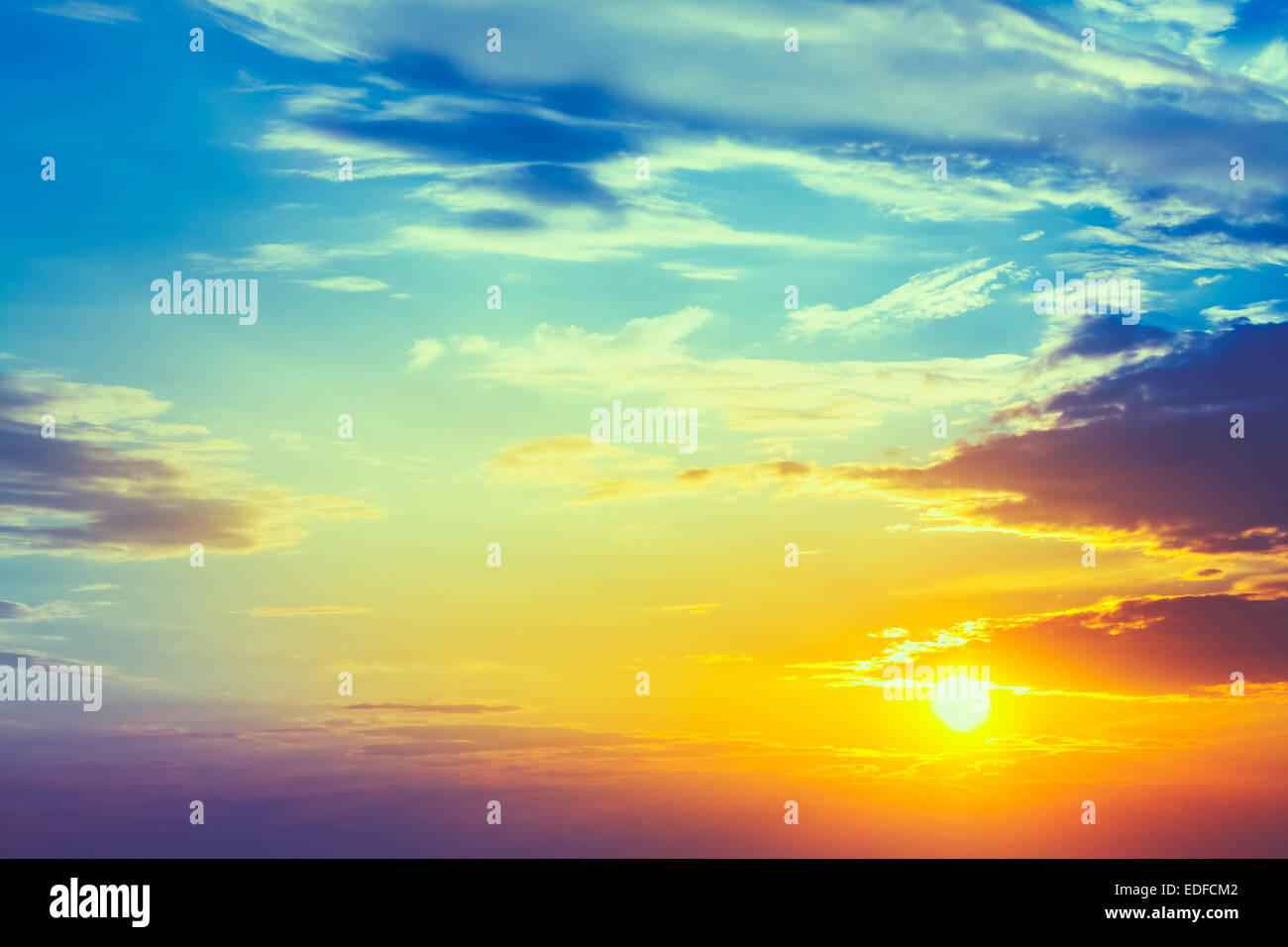 Bright Sun, Sunset, Sunrise. Colorful Toned Instant Photo Stock Photo ...