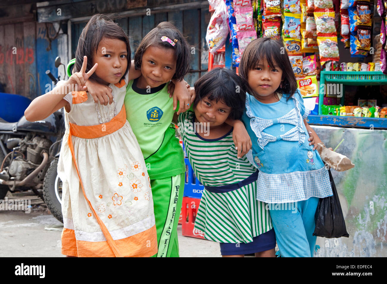 Four Indonesian children posing in Kota / Old Batavia, Java, Indonesia ...