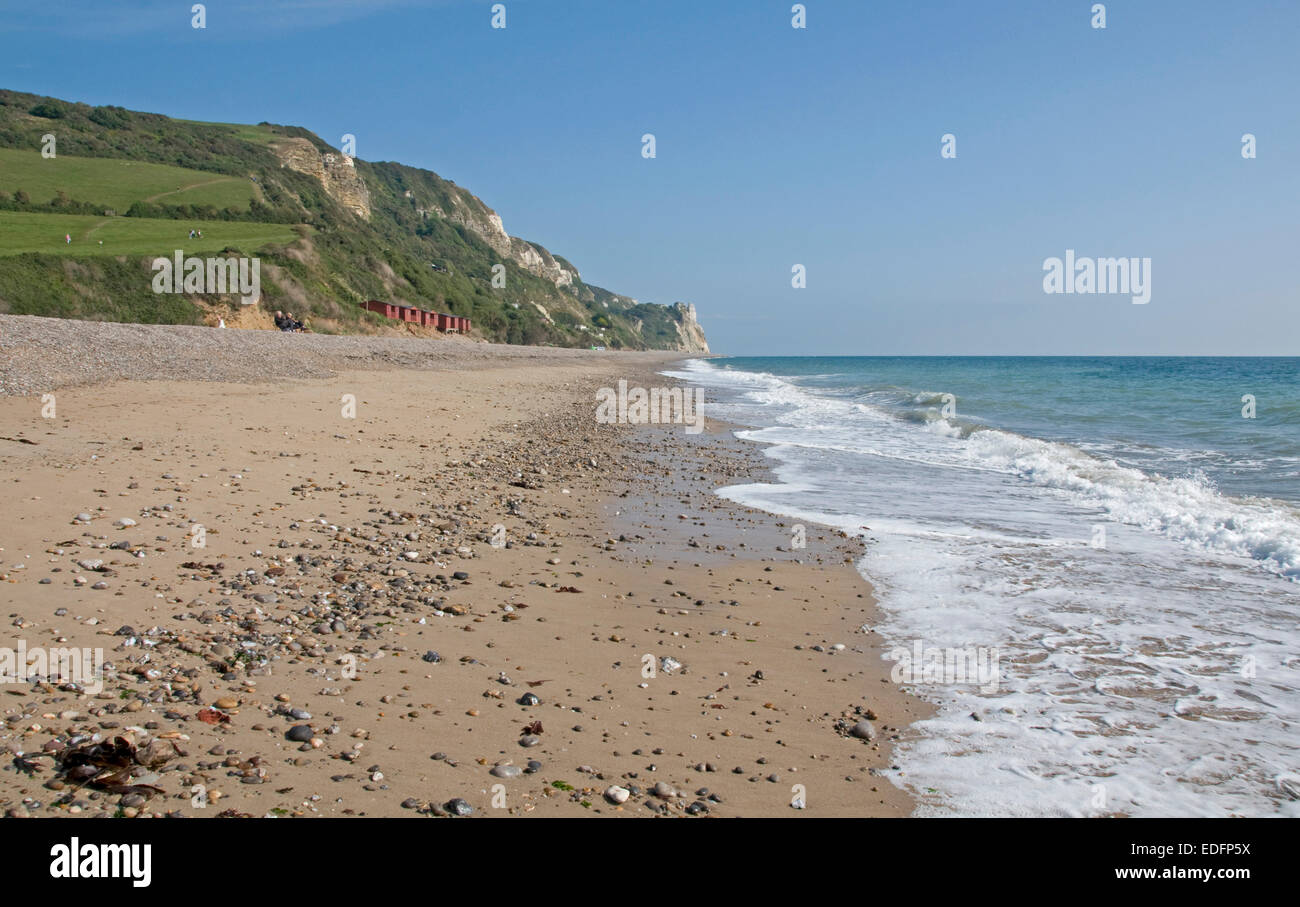 Pebble and sand beach at Branscombe Mouth on the South Devon coast ...