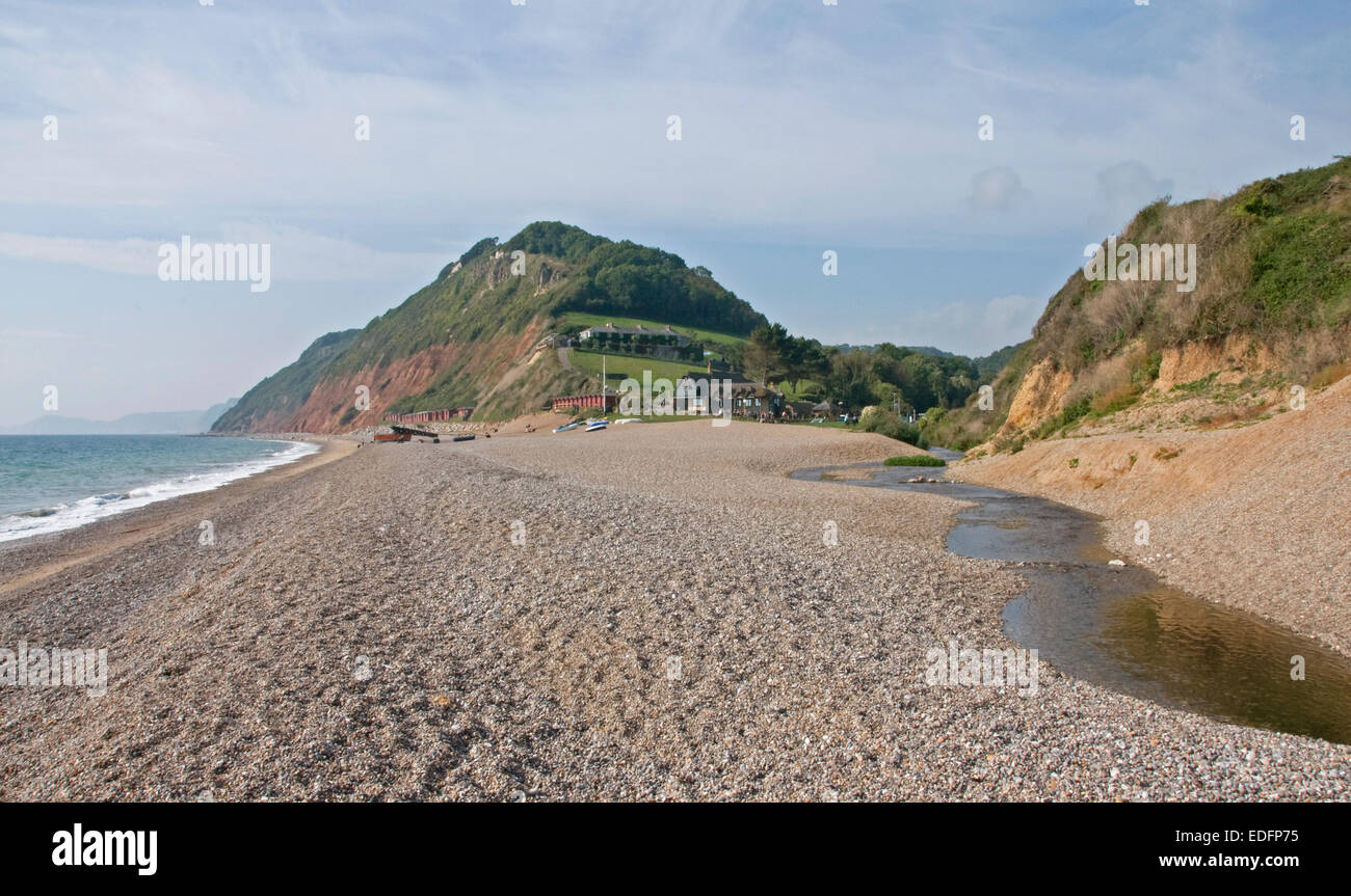 Pebble and sand beach at Branscombe Mouth on the South Devon coast ...