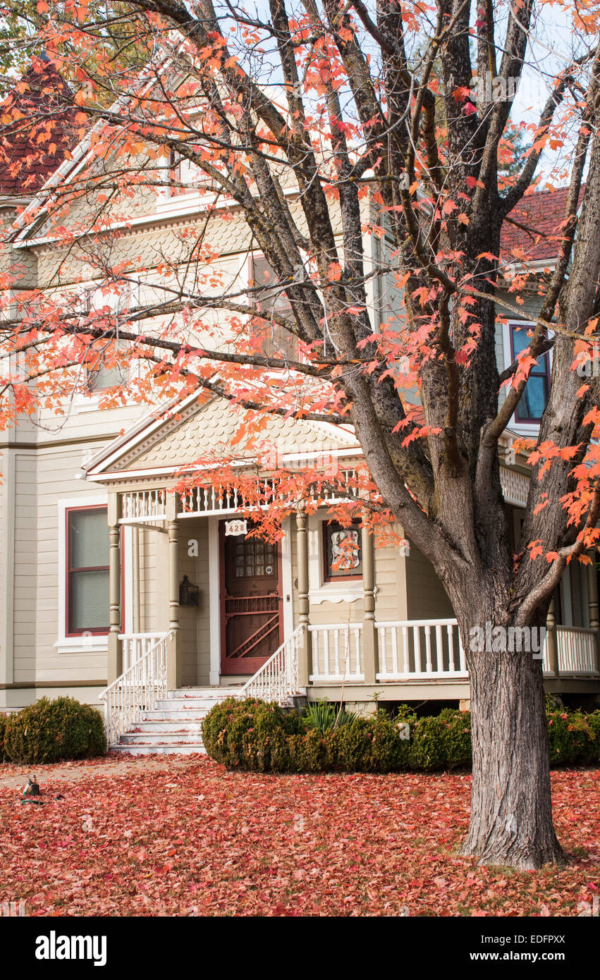 Victorian House and fall leaves, Nevada County Stock Photo - Alamy