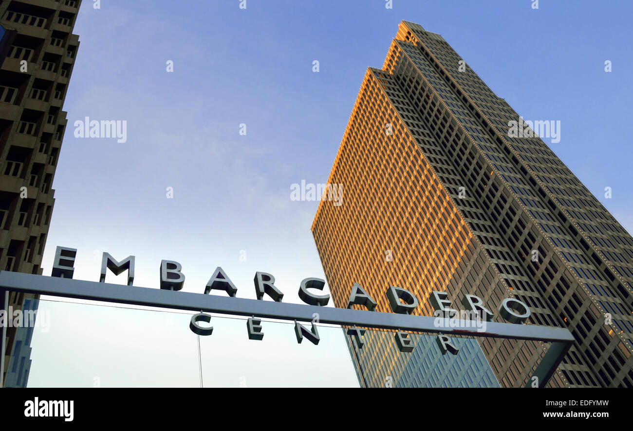 Sunset view of The Embarcadero Center San Francisco California USA ...