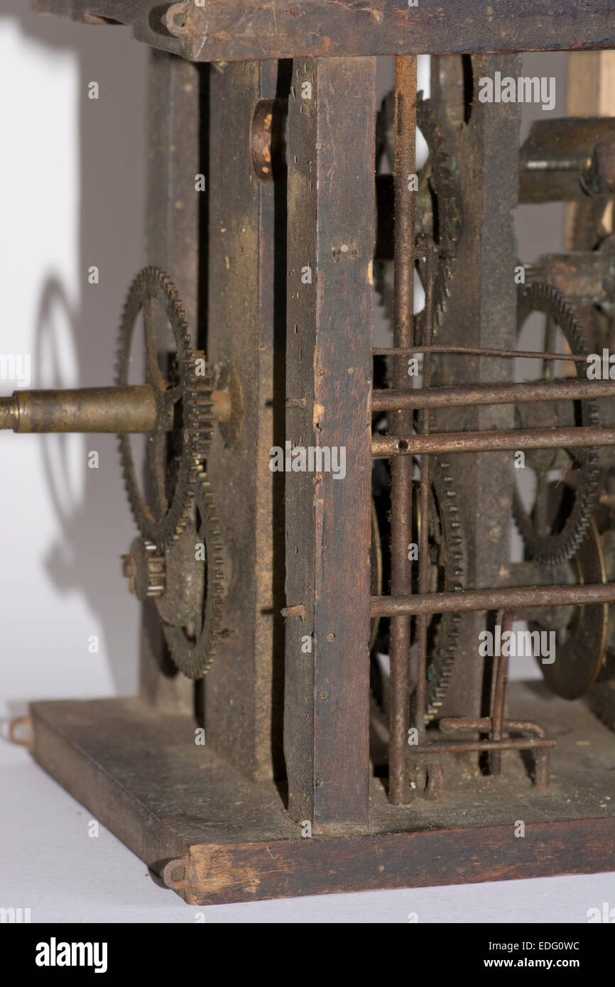 Old wooden framed clock mechanism Stock Photo - Alamy