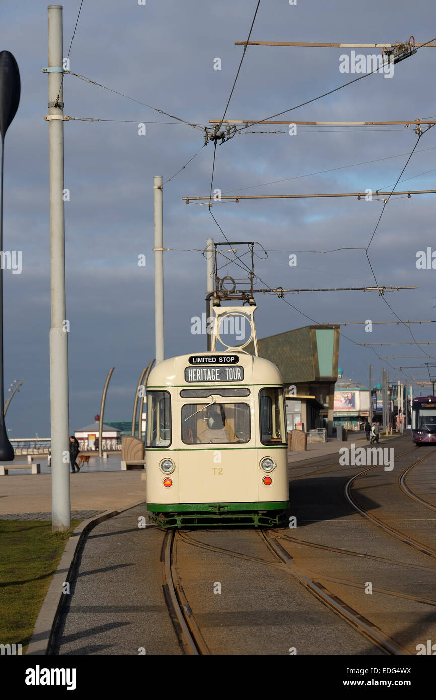 Heritage Tram on Blackpool's promenade Stock Photo - Alamy