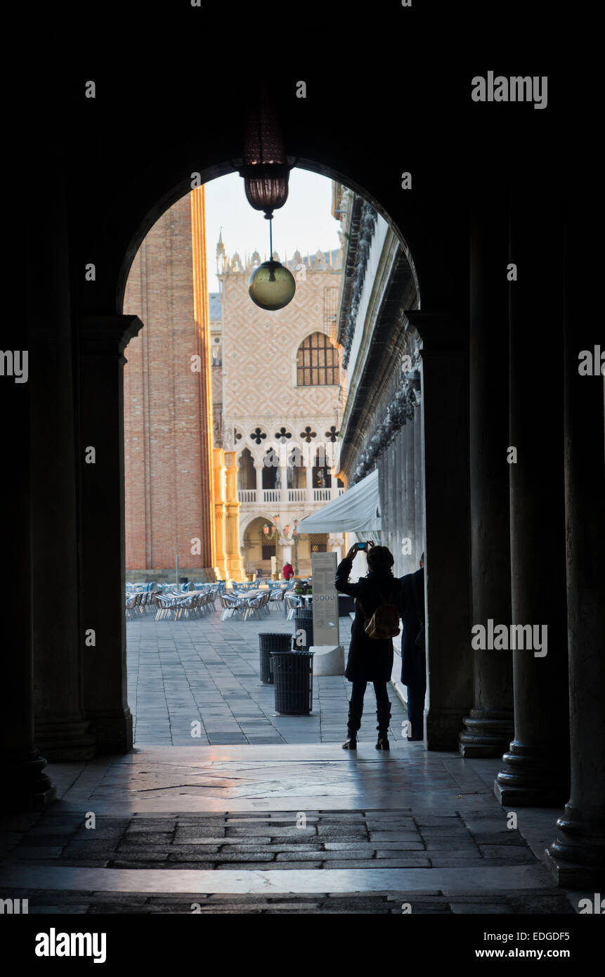 Tourist taking photos at the entrance to piazza San Marco, Venice Stock ...