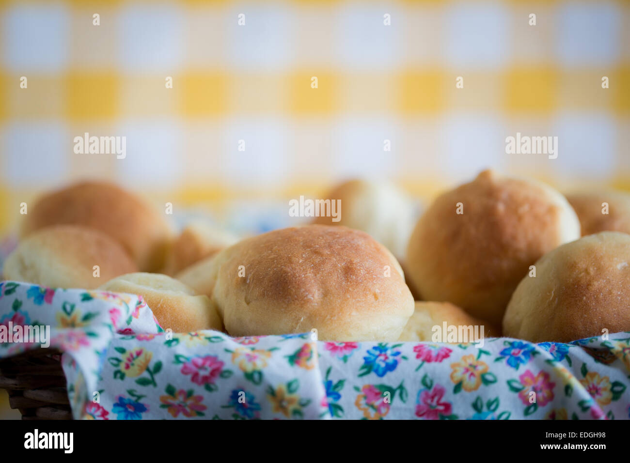 Small buns or bread are served in a wooden basket Stock Photo - Alamy