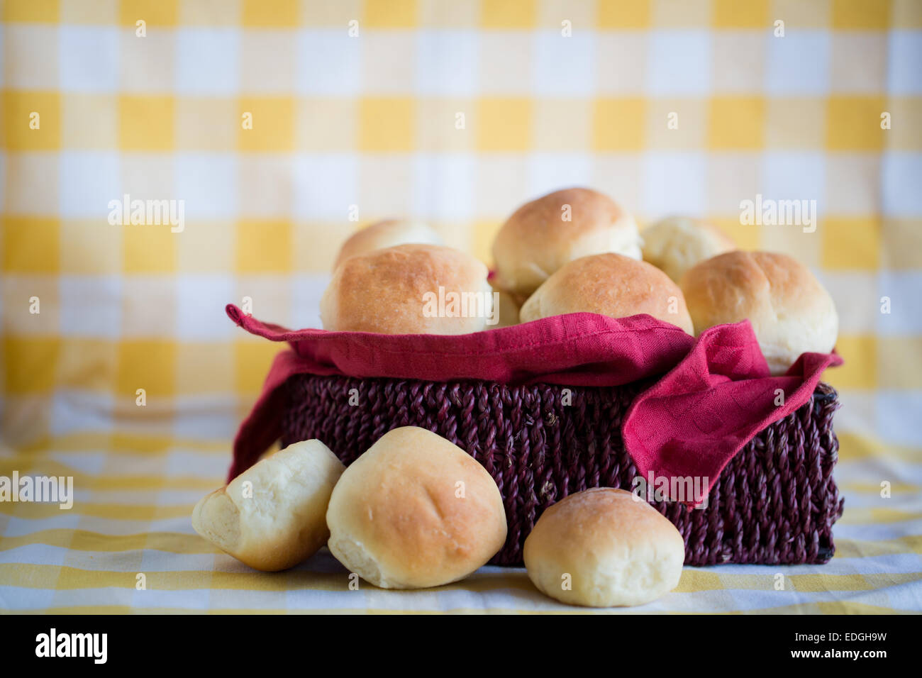 Small buns or bread are served in a wooden basket Stock Photo - Alamy