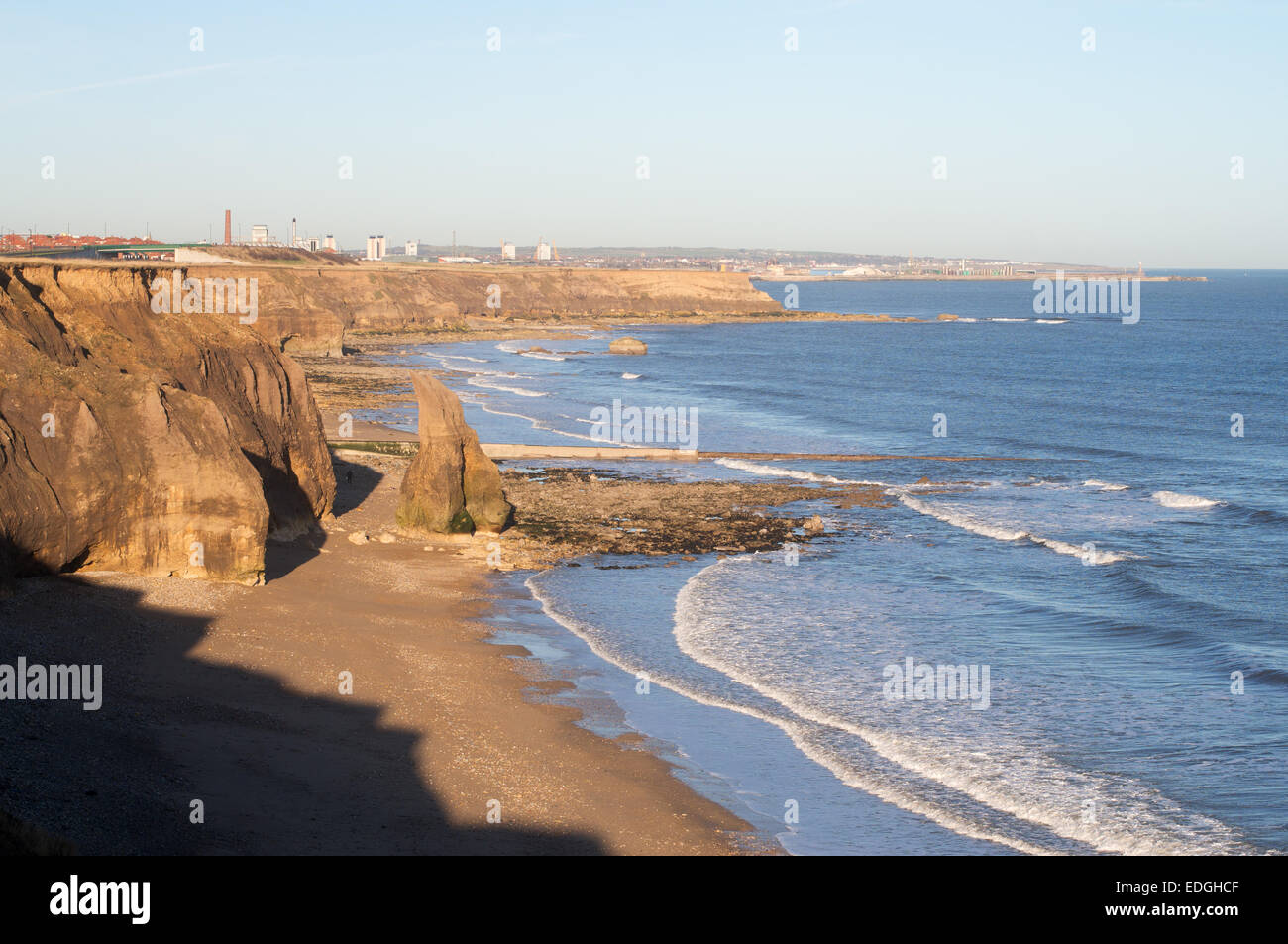 Sea stack at Ryhope looking north towards Sunderland on the north ...