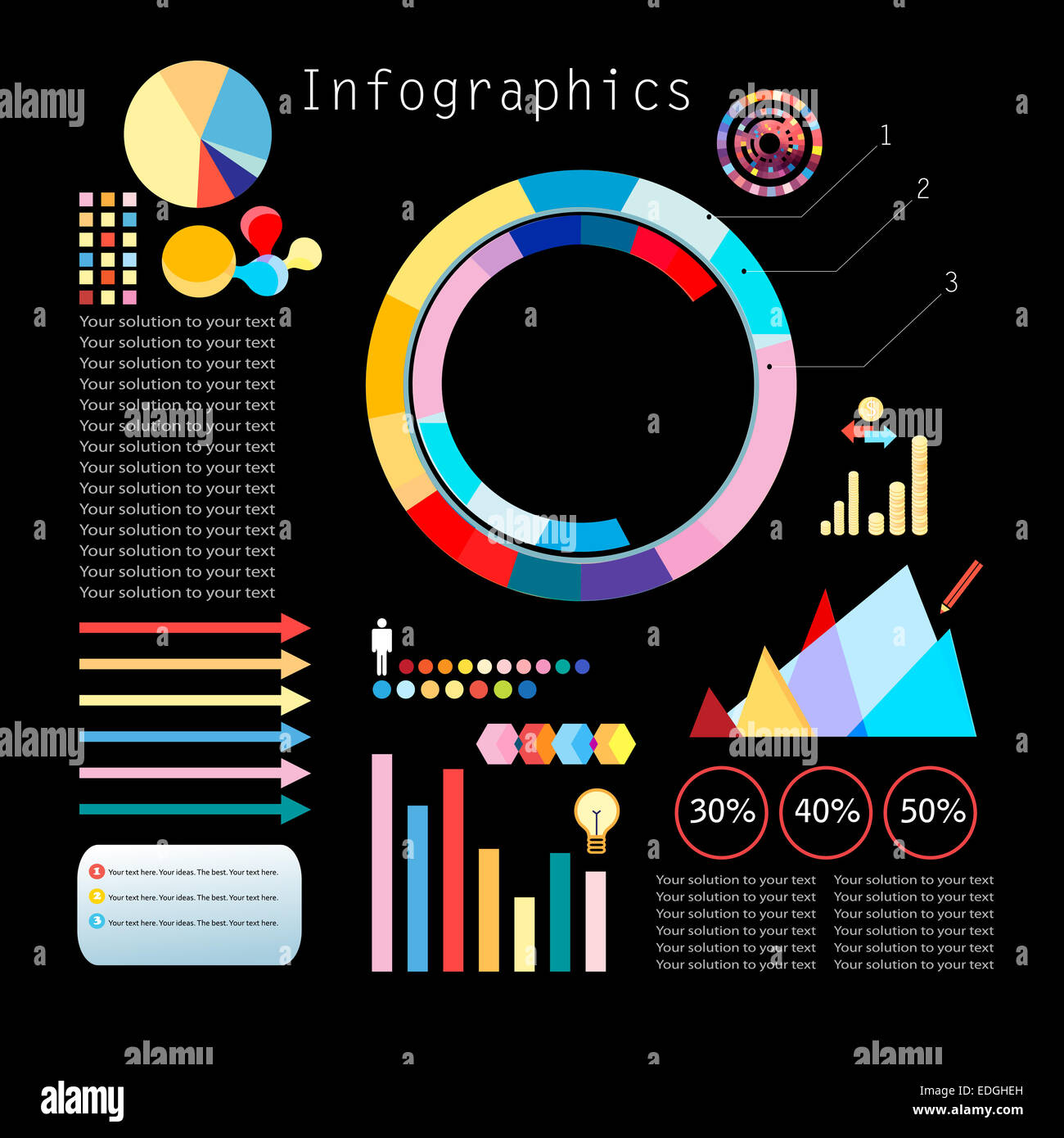set of infographics elements on a black background Stock Photo - Alamy