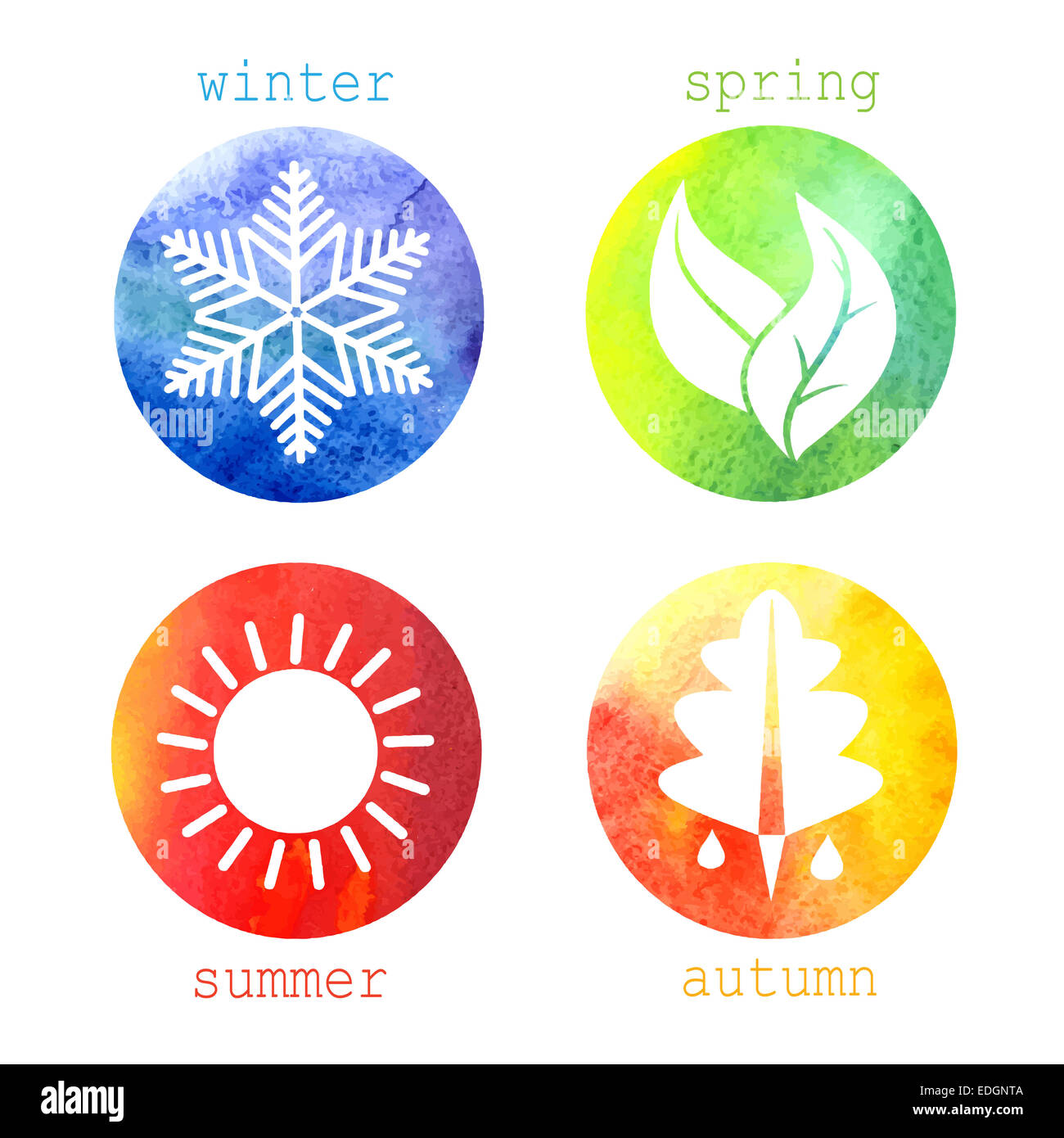 bright vector illustration watercolor seasons Stock Photo - Alamy