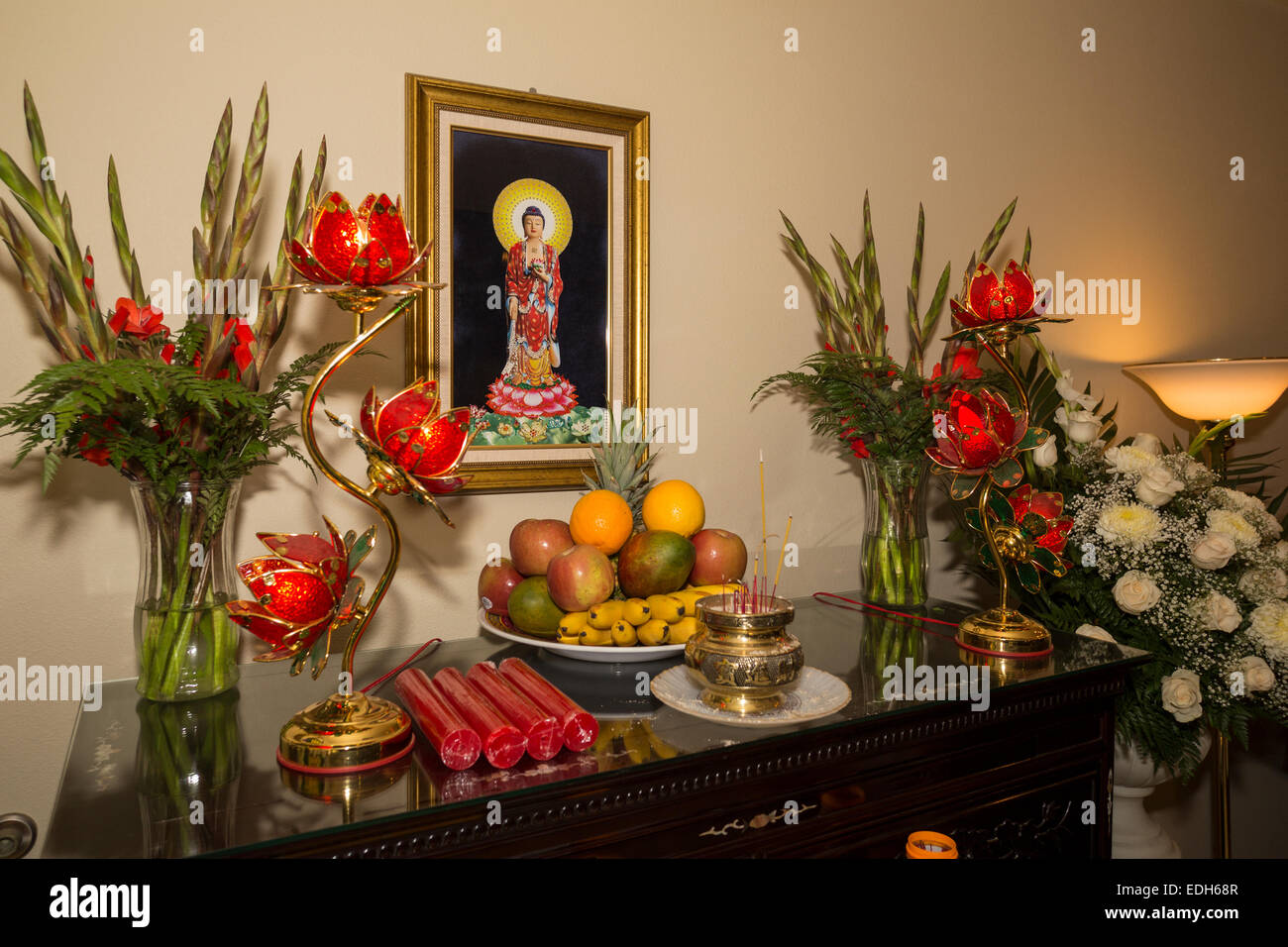 Altar At Vietnamese Funeral Service In The Little Saigon District In ...
