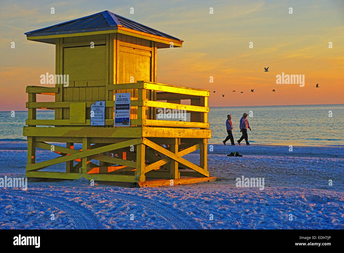 Siesta Key Beach lifeguard tower at sunset in Sarasota, Florida Stock ...