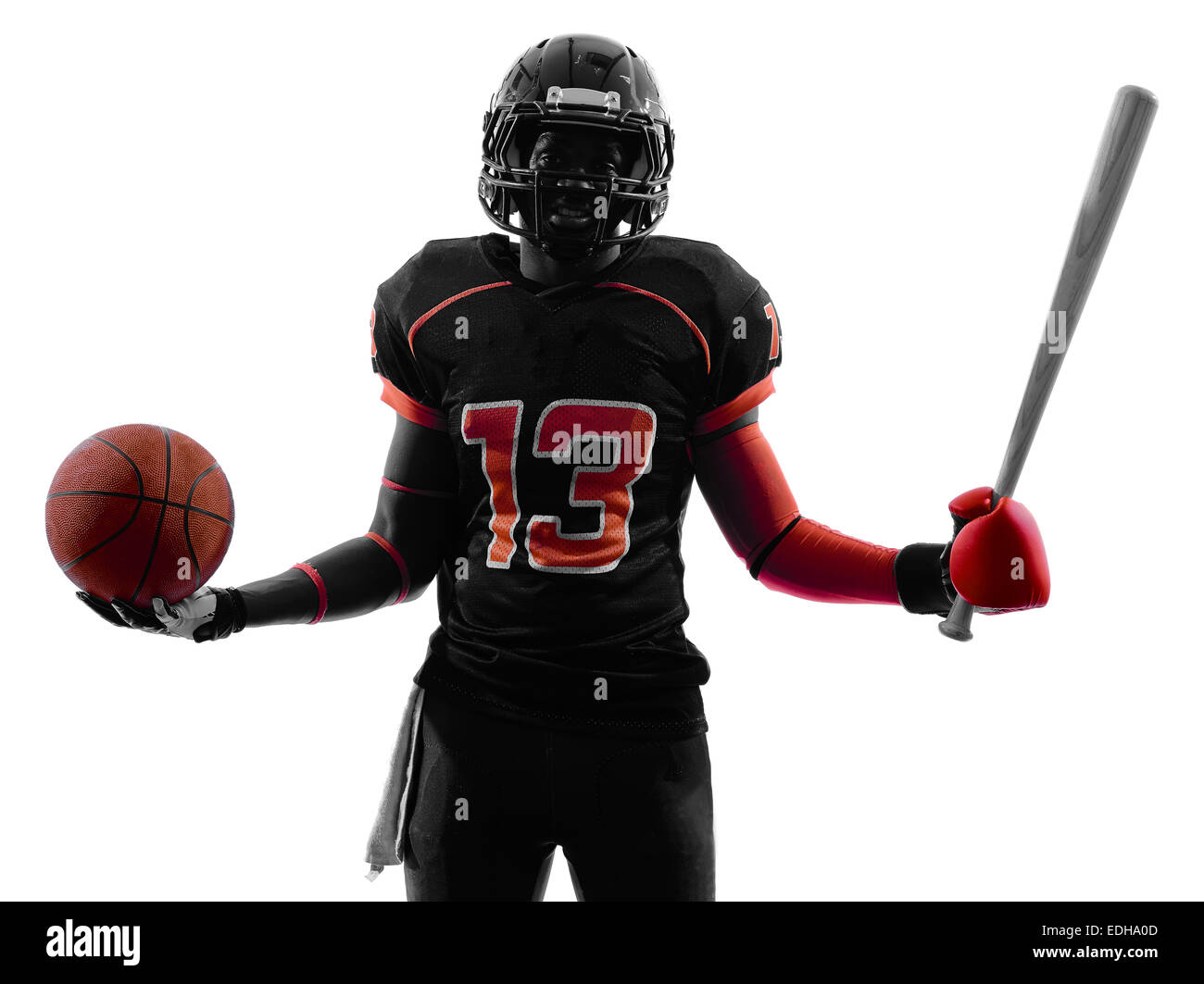 one american football player holding basket base ball bat in silhouette ...