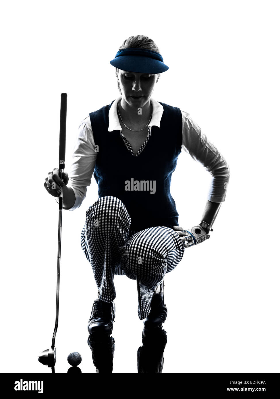 woman golfer golfing silhouette in white background Stock Photo - Alamy