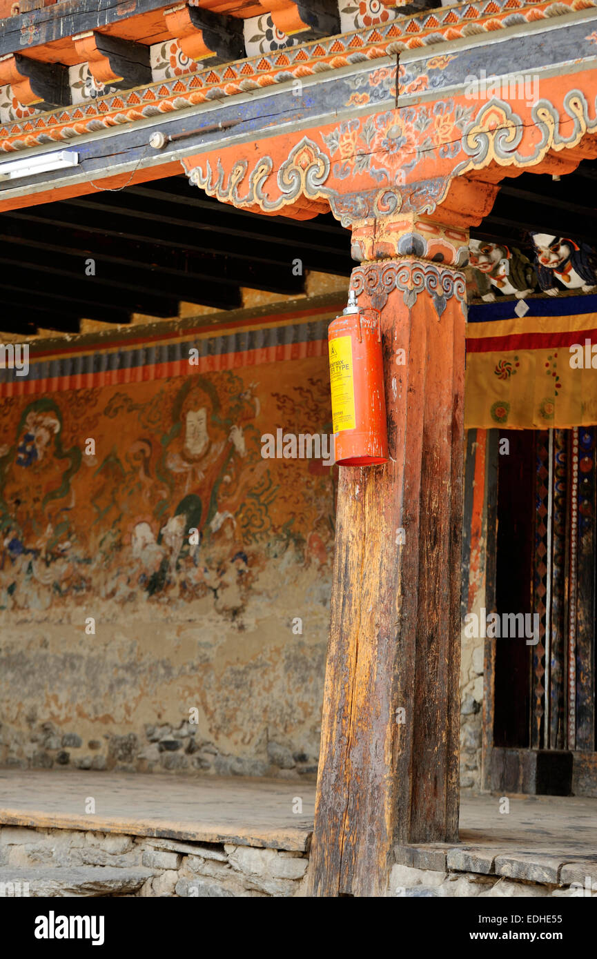 Fire extinguisher, Tamshing Goemba, Jakar, Bumthang, Bhutan Stock Photo ...