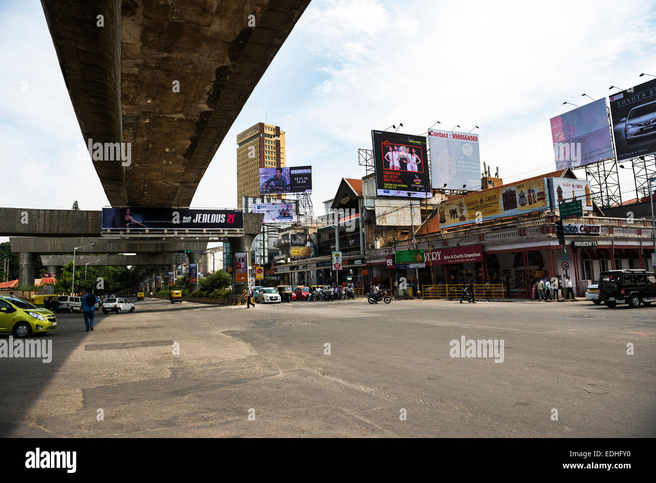 MG Road and Brigade road junction 2014. The new Metro / skytrain is ...