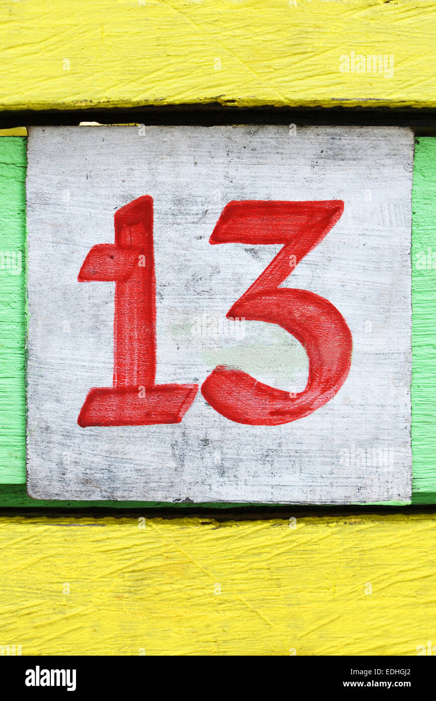 Number thirteen painted on an old colored wood Stock Photo - Alamy