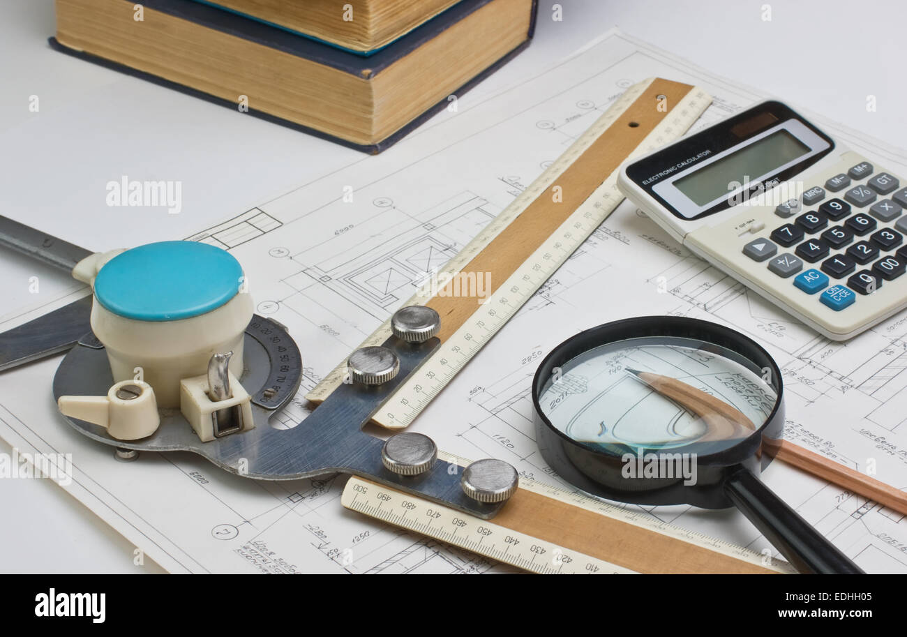 old drawing apparatus and instruments Stock Photo - Alamy