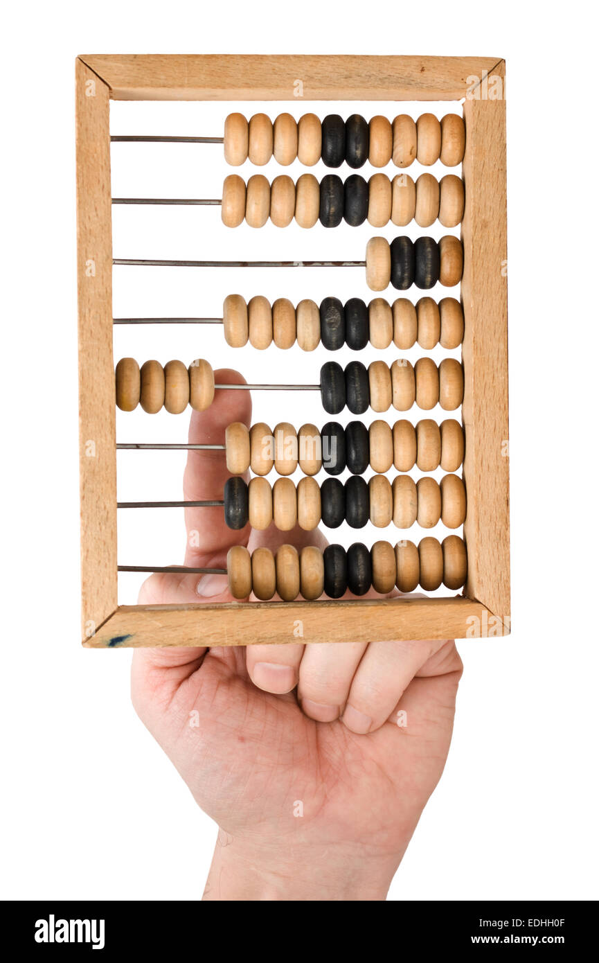 hand and a wooden Abacus isolated Stock Photo - Alamy