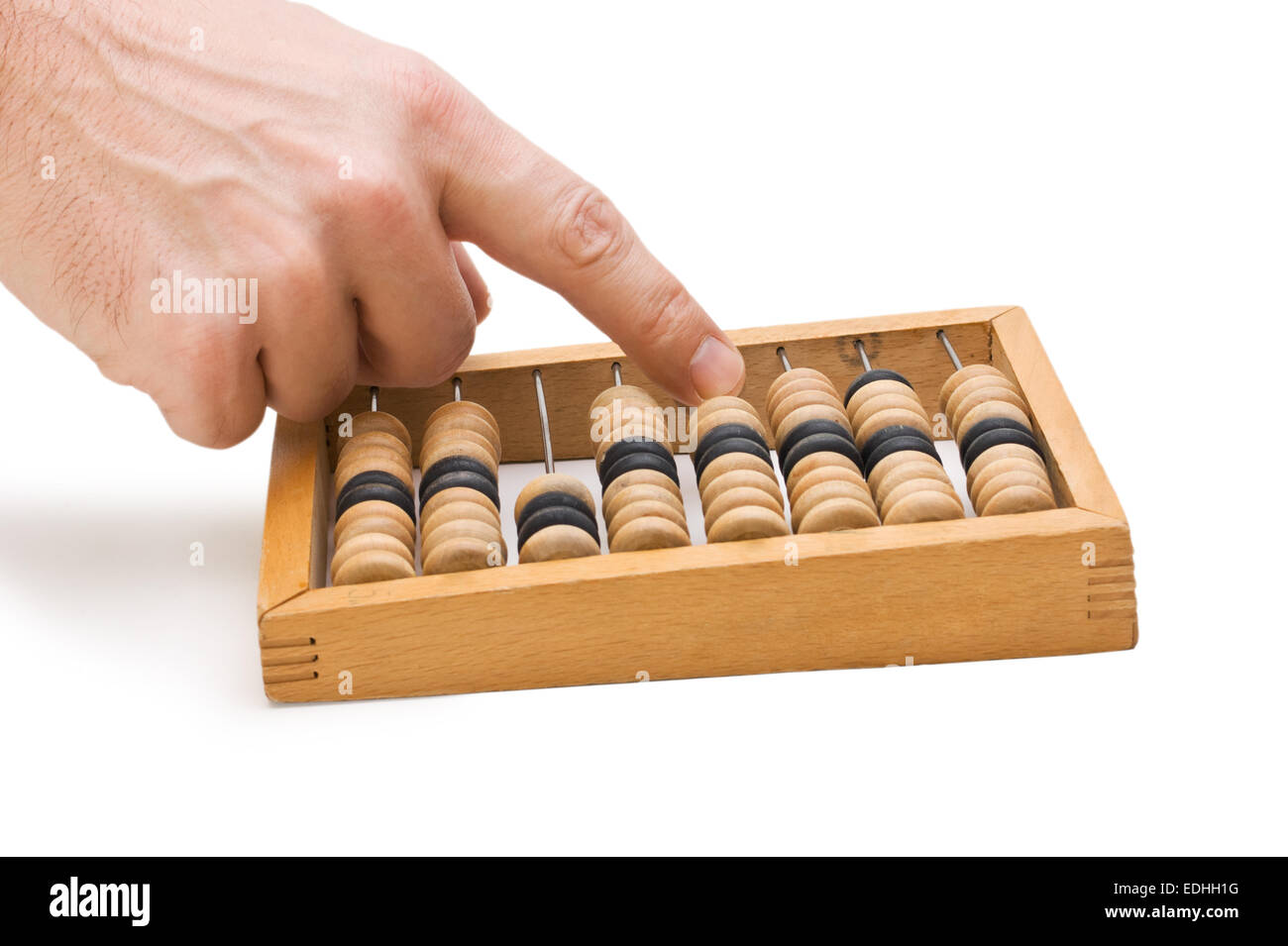 hand and a wooden Abacus isolated Stock Photo - Alamy