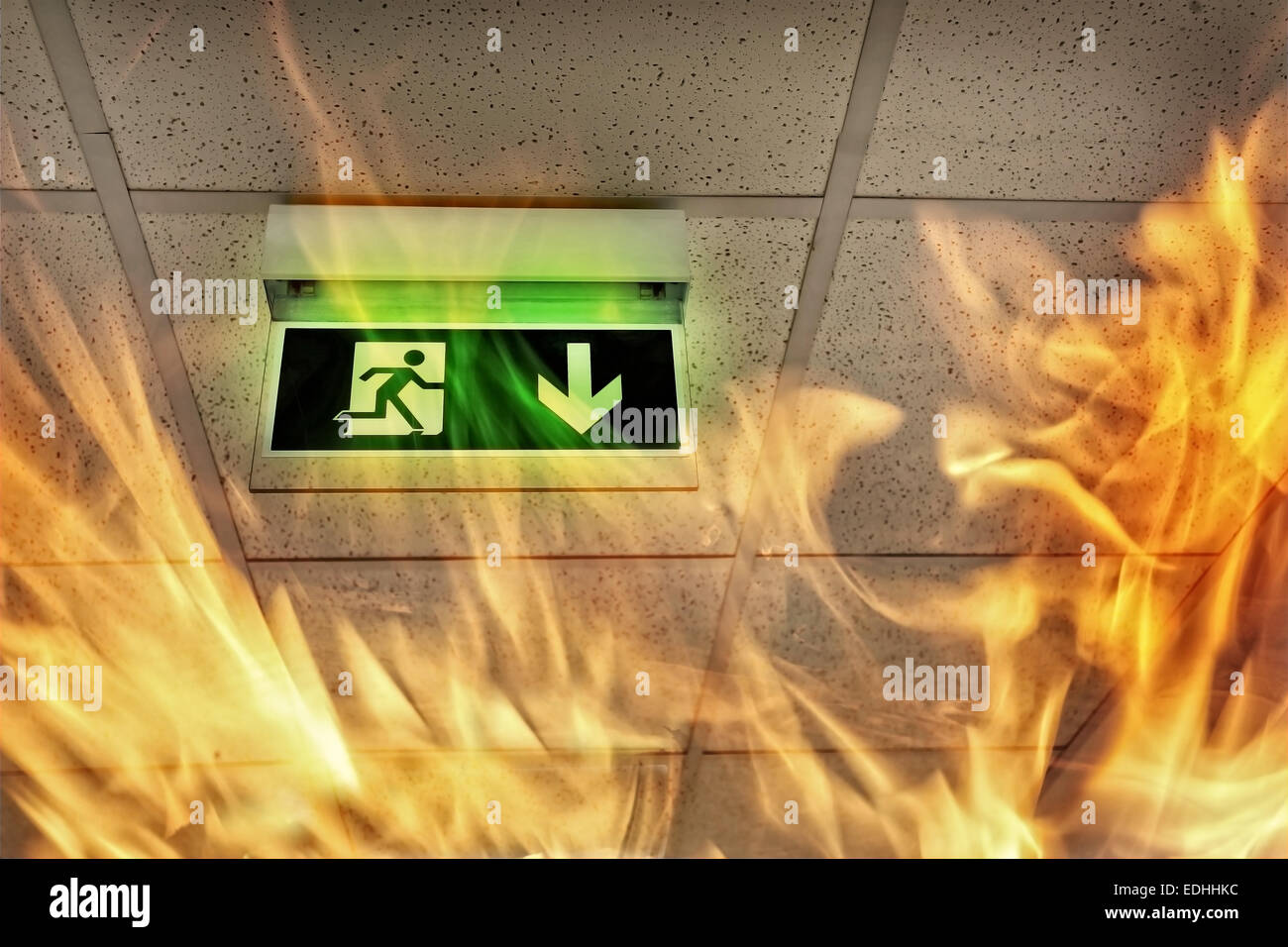 Fire in the building - emergency exit Stock Photo - Alamy