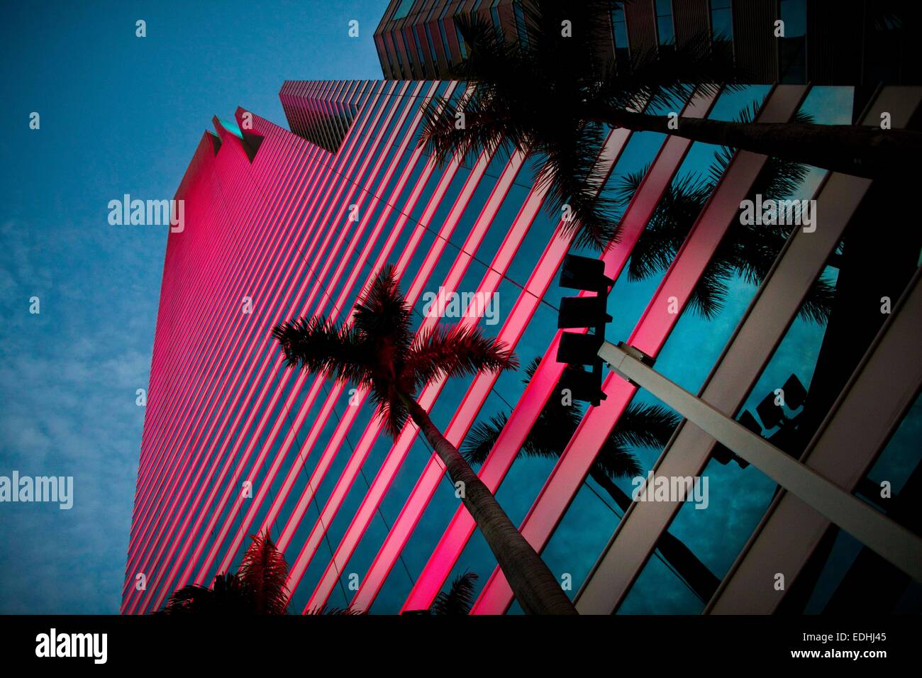 Miami, Florida, USA. 14th Jan, 2014. Colorful neon lights on downtown ...