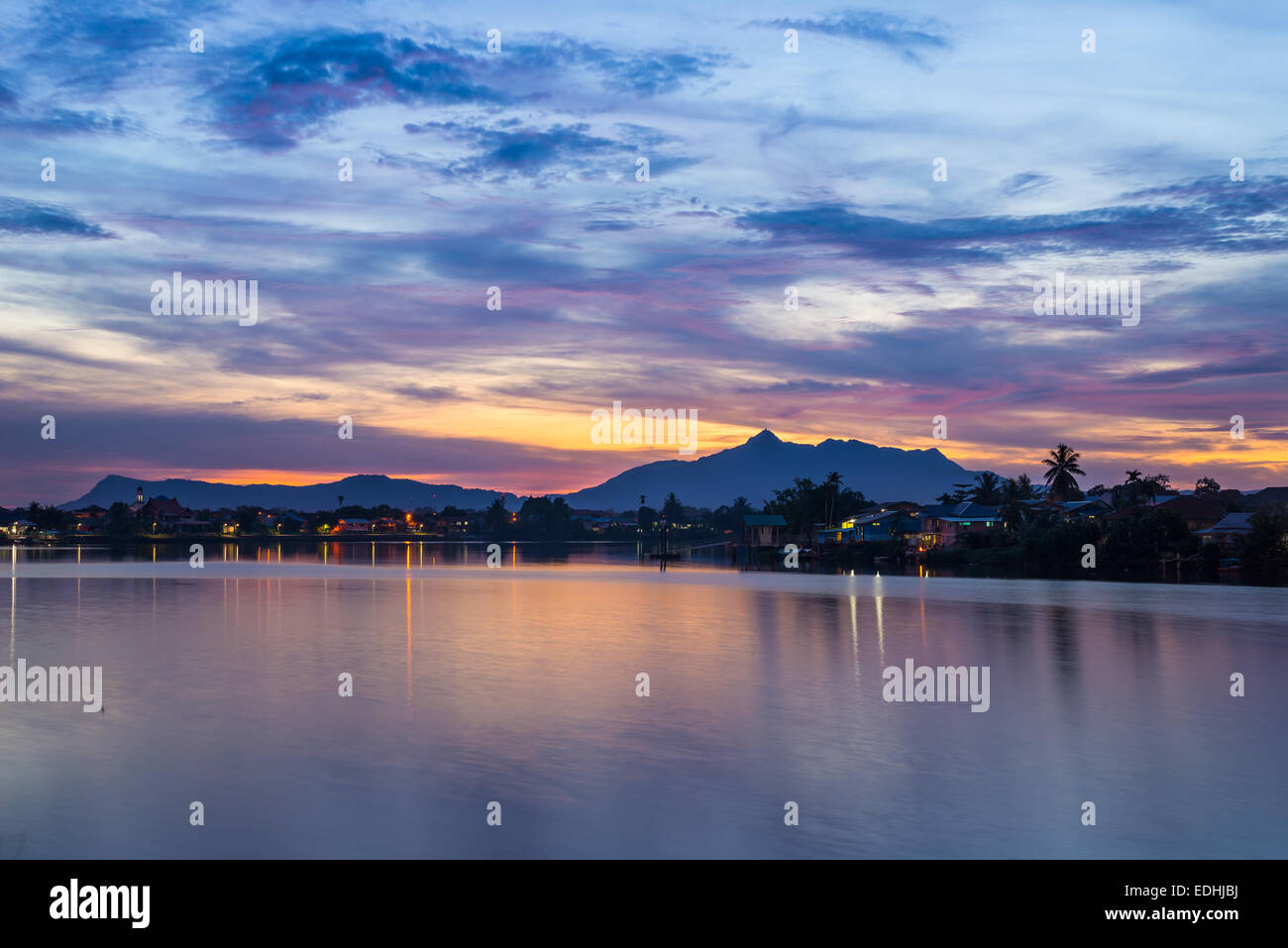 Colorful sunset on the Sarawak River from the Waterfront Promenade in ...