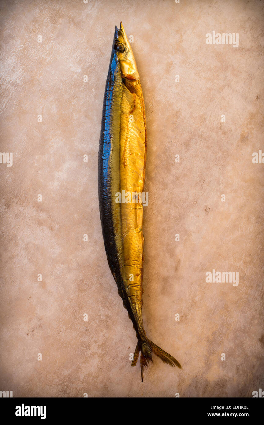 Bloater smoked fish saury top view Stock Photo - Alamy