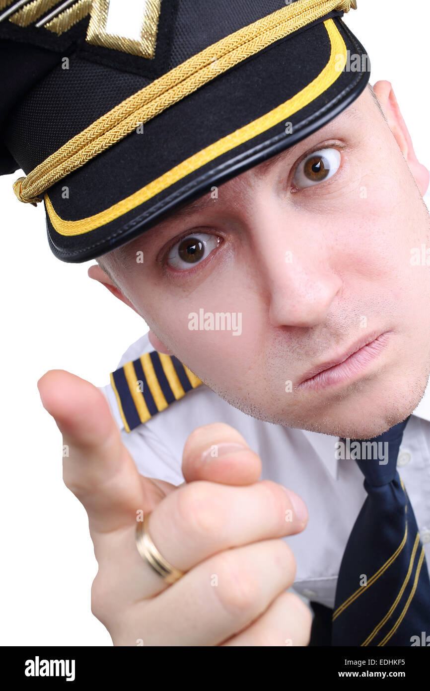 angry captain on a white background Stock Photo - Alamy