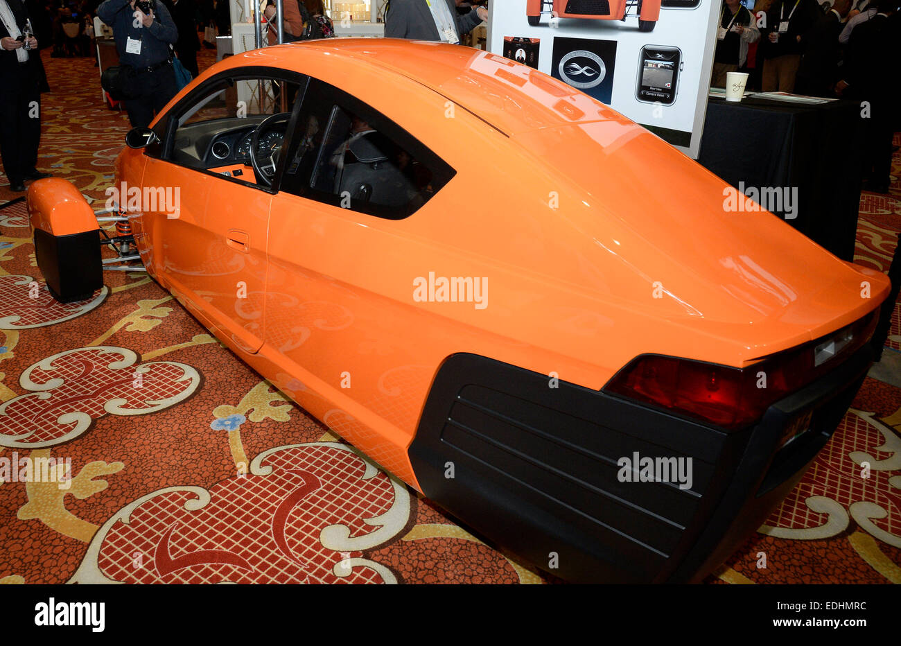 Las Vegas, Nevada, USA. 6th Jan, 2015. Elio shows their three wheel car ...