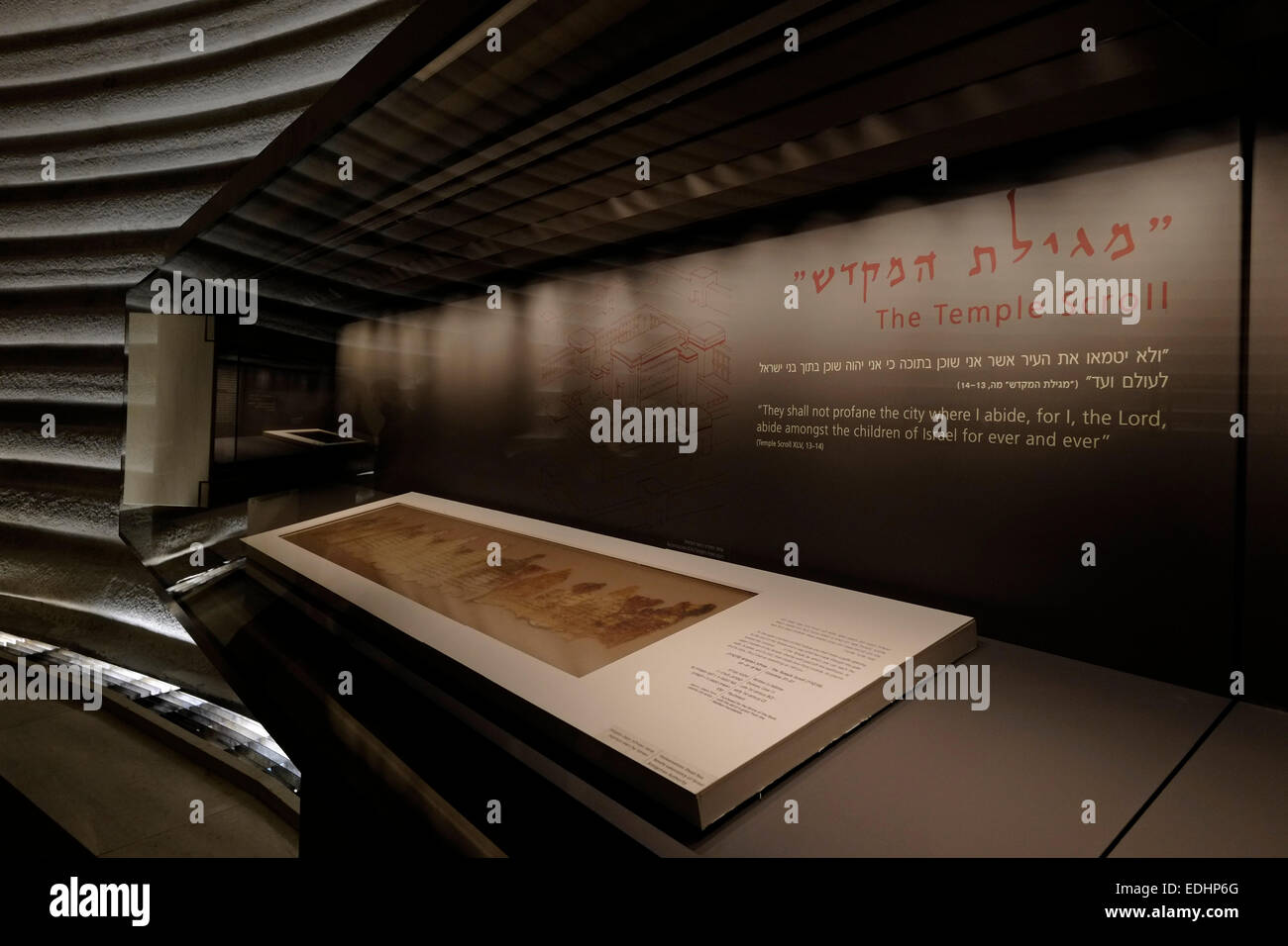 Ancient manuscript of Dead Sea Scrolls displayed inside the "Shrine of ...