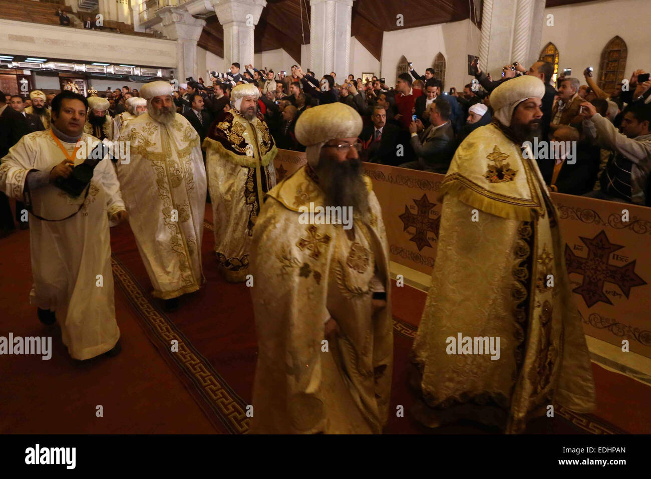 Cairo, Egypt. 5th Jan, 2015. Egyptian Coptic Christians attend the ...