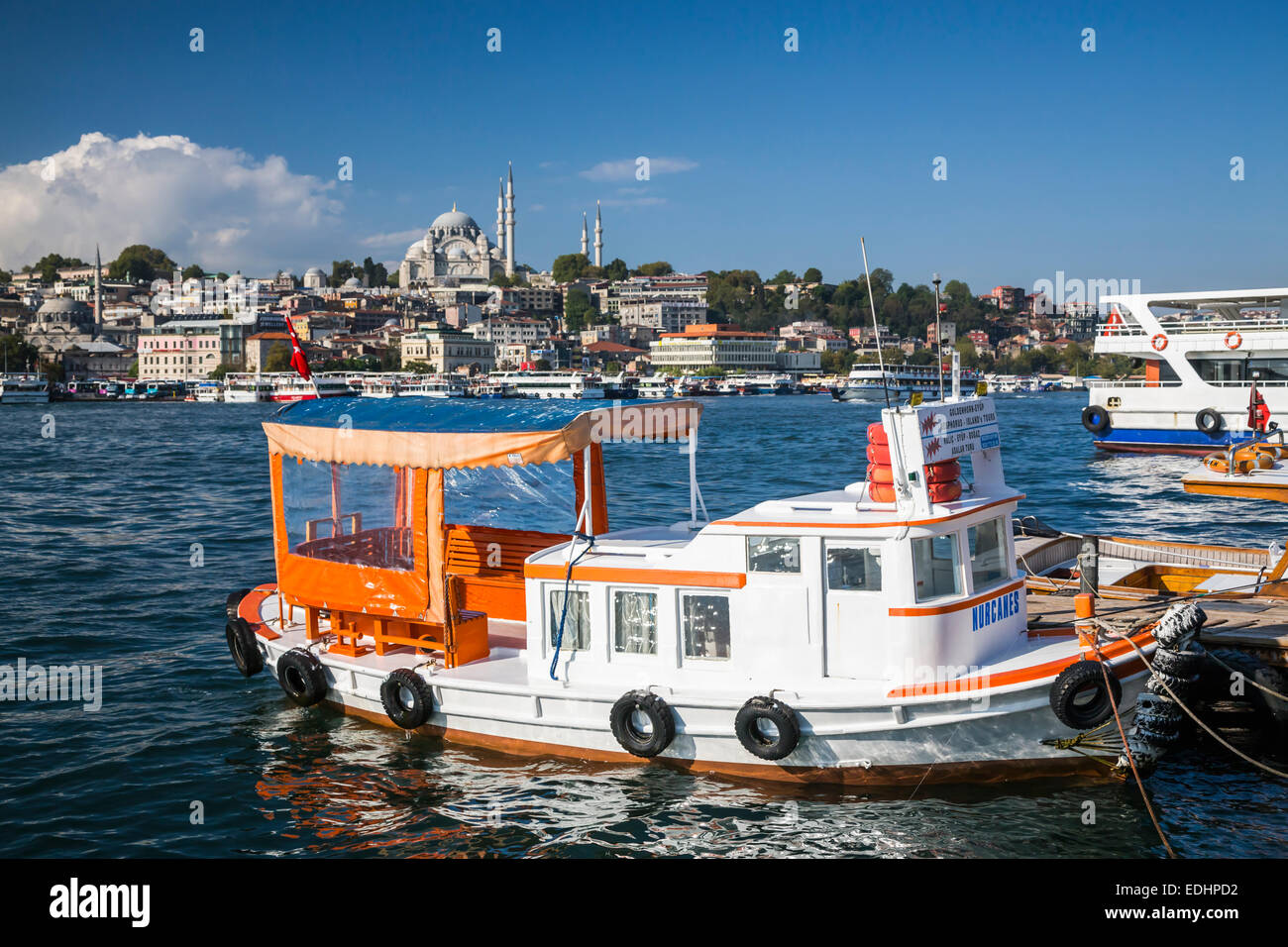 Passenger ferries and water taxis in the Golden Horn waterway in ...