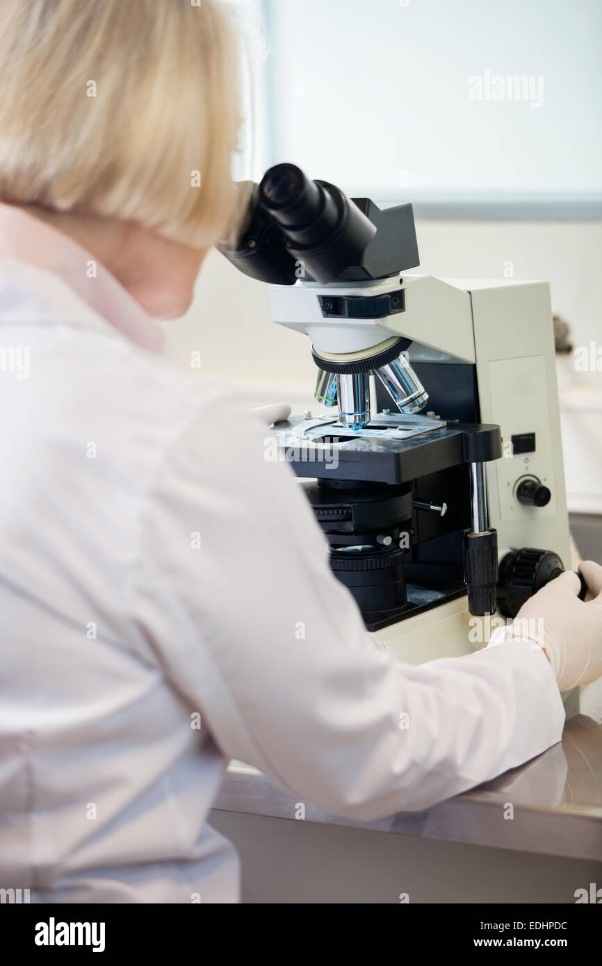 Female Researcher Using Microscope Stock Photo - Alamy