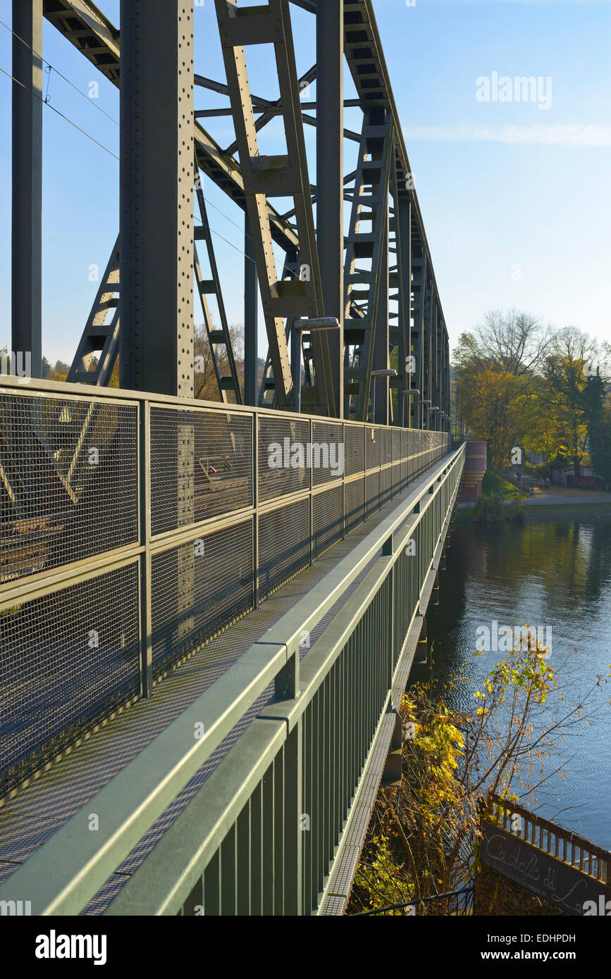 Railway bridge with footpath in Caputh, Schwielowsee, District Potsdam ...
