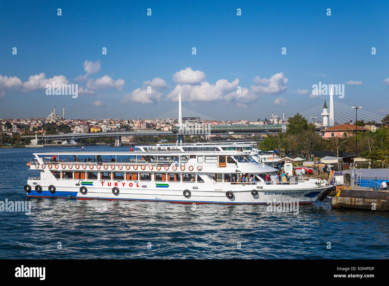 Passenger ferries and water taxis in the Golden Horn waterway in ...