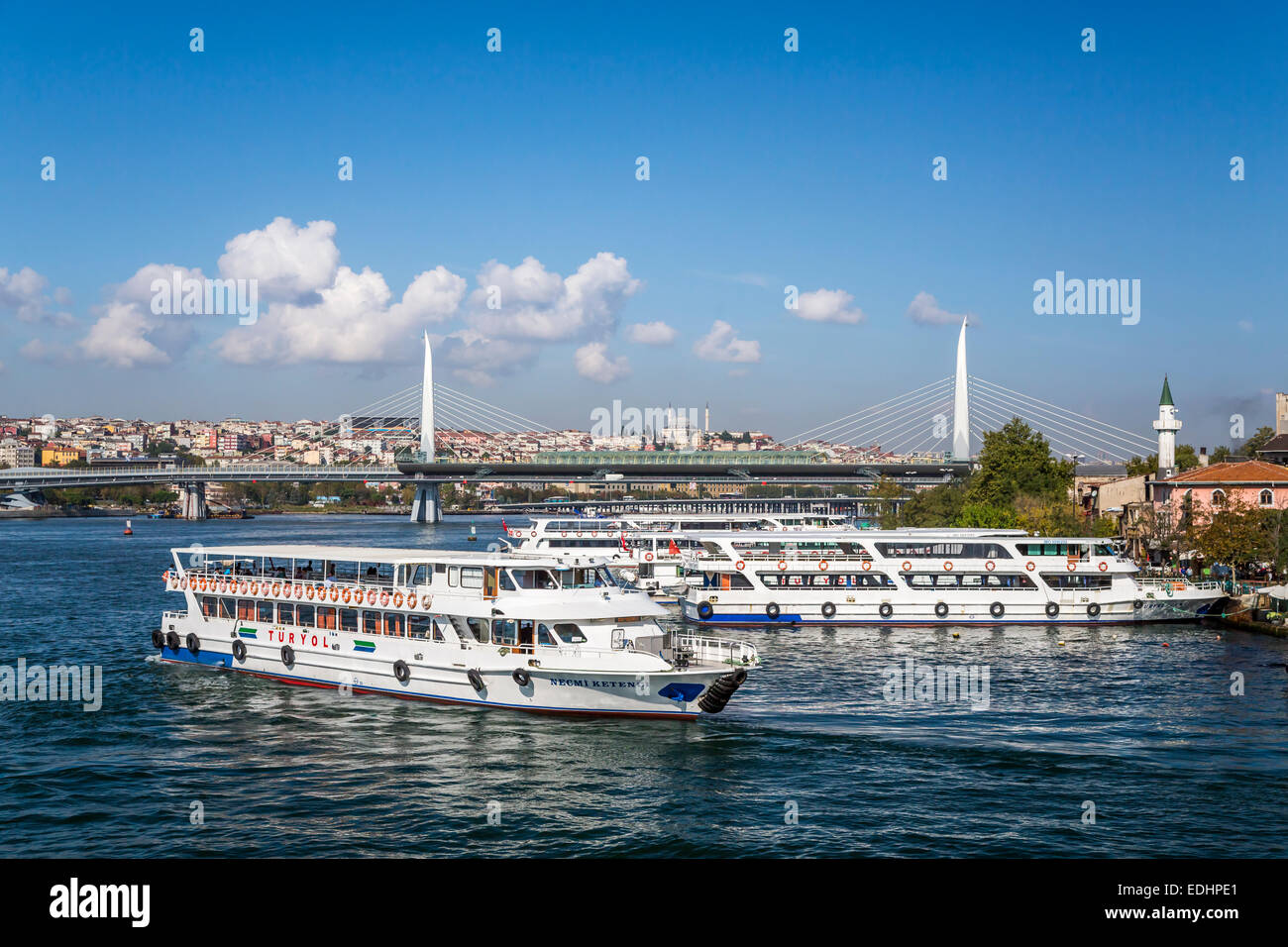 Passenger ferries and water taxis in the Golden Horn waterway in ...