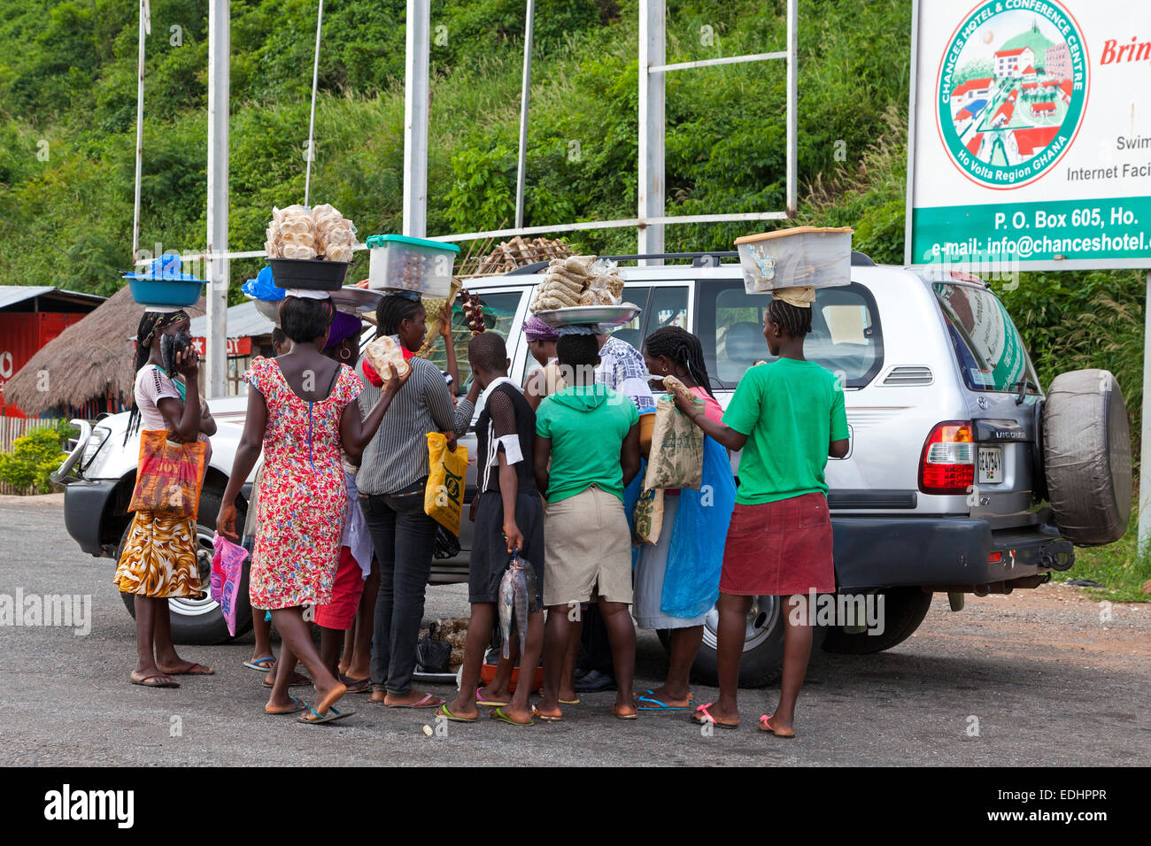 Bus station, rural Greater Accra, Ghana, Africa Stock Photo - Alamy
