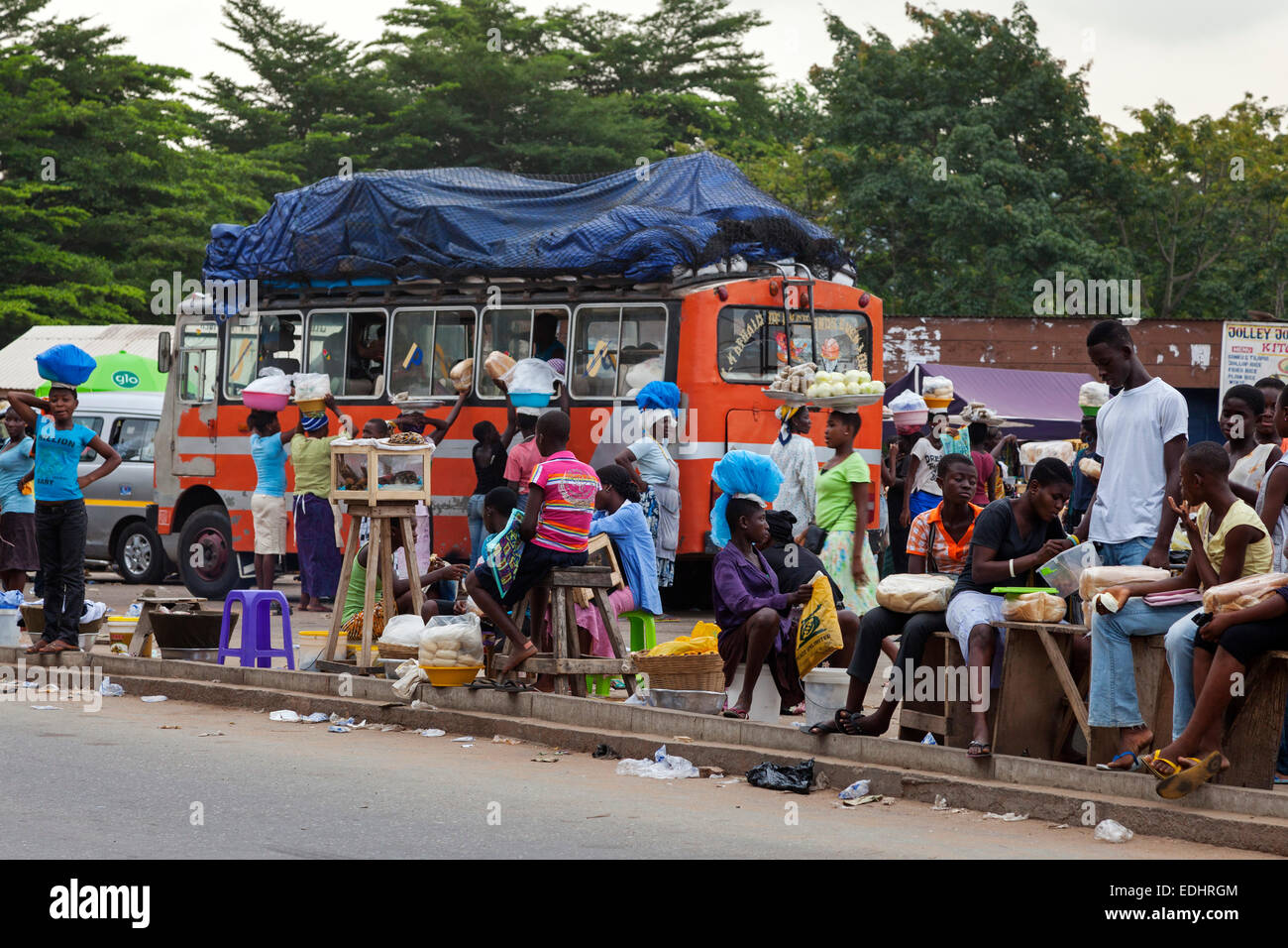 Bus station, rural Greater Accra, Ghana, Africa Stock Photo - Alamy